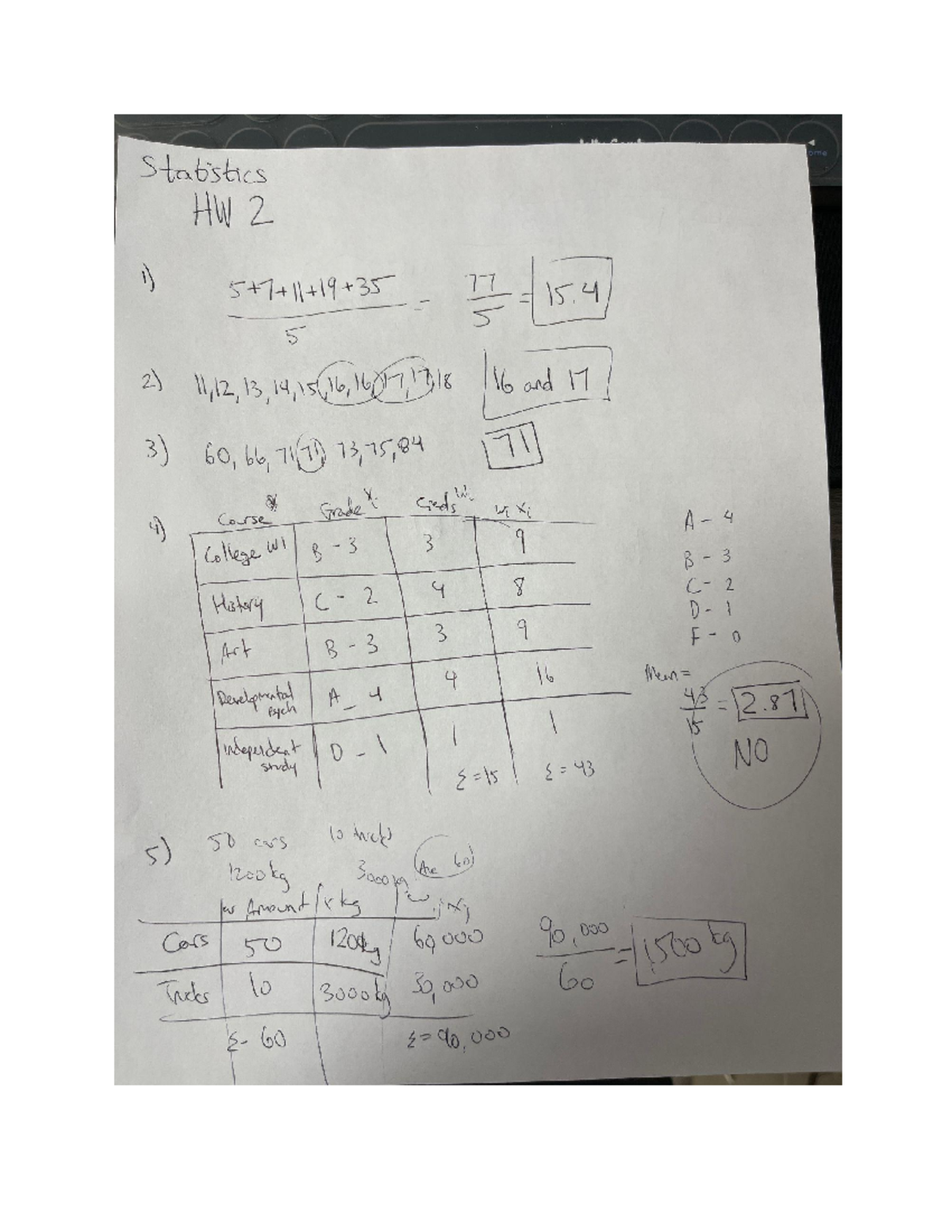 Statistics Homework Practice Test 2 - Calculate Toby’s final grade for ...