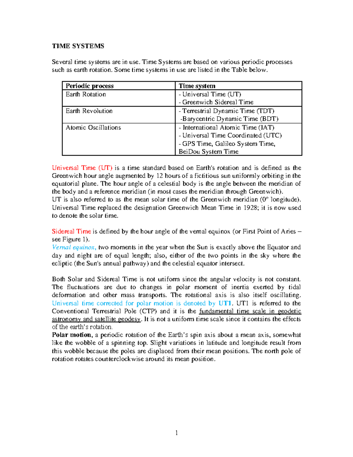 06 Time Frames - Lecture notes 6 - TIME SYSTEMS Several time systems ...