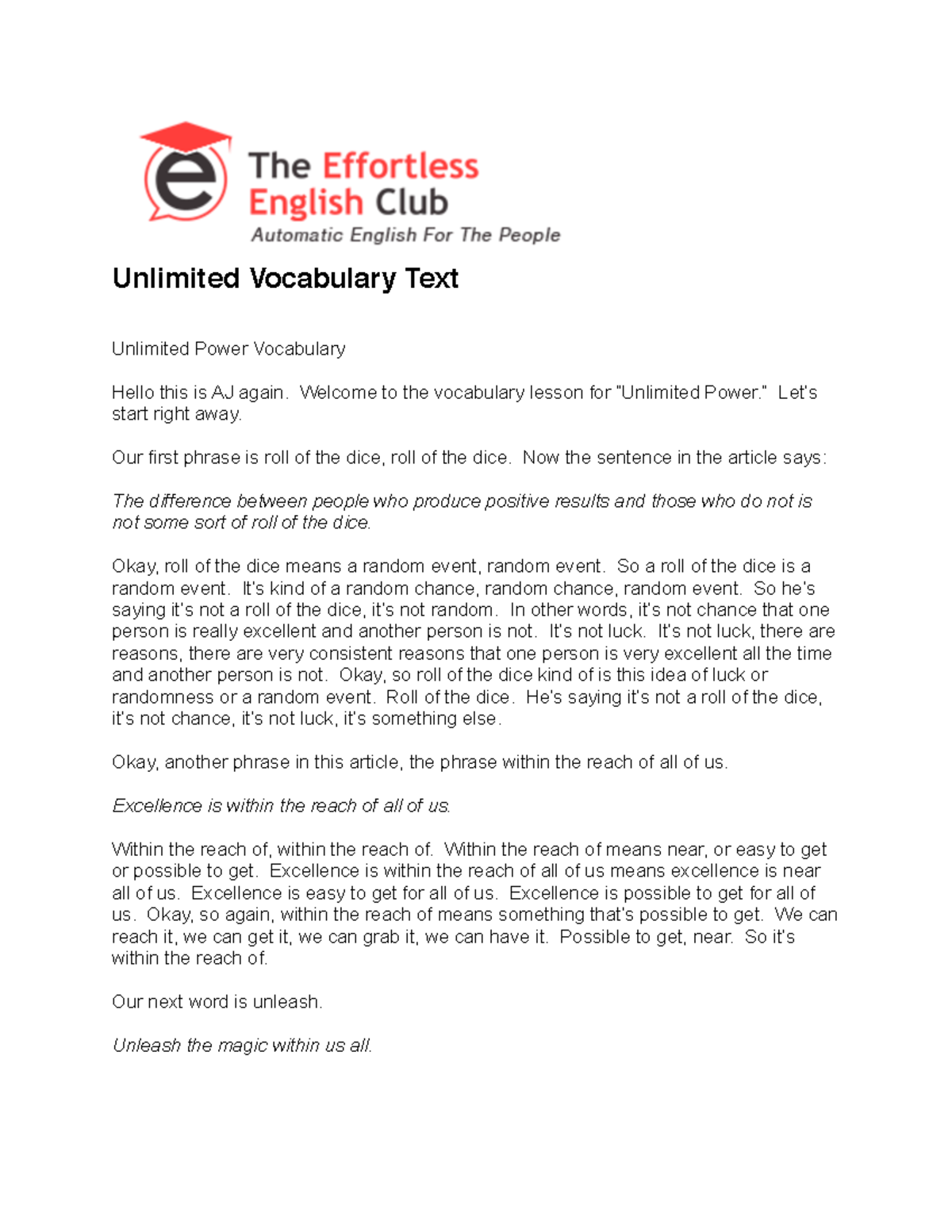 2 Unlimited Vocabulary Text - Unlimited Vocabulary Text Unlimited Power ...