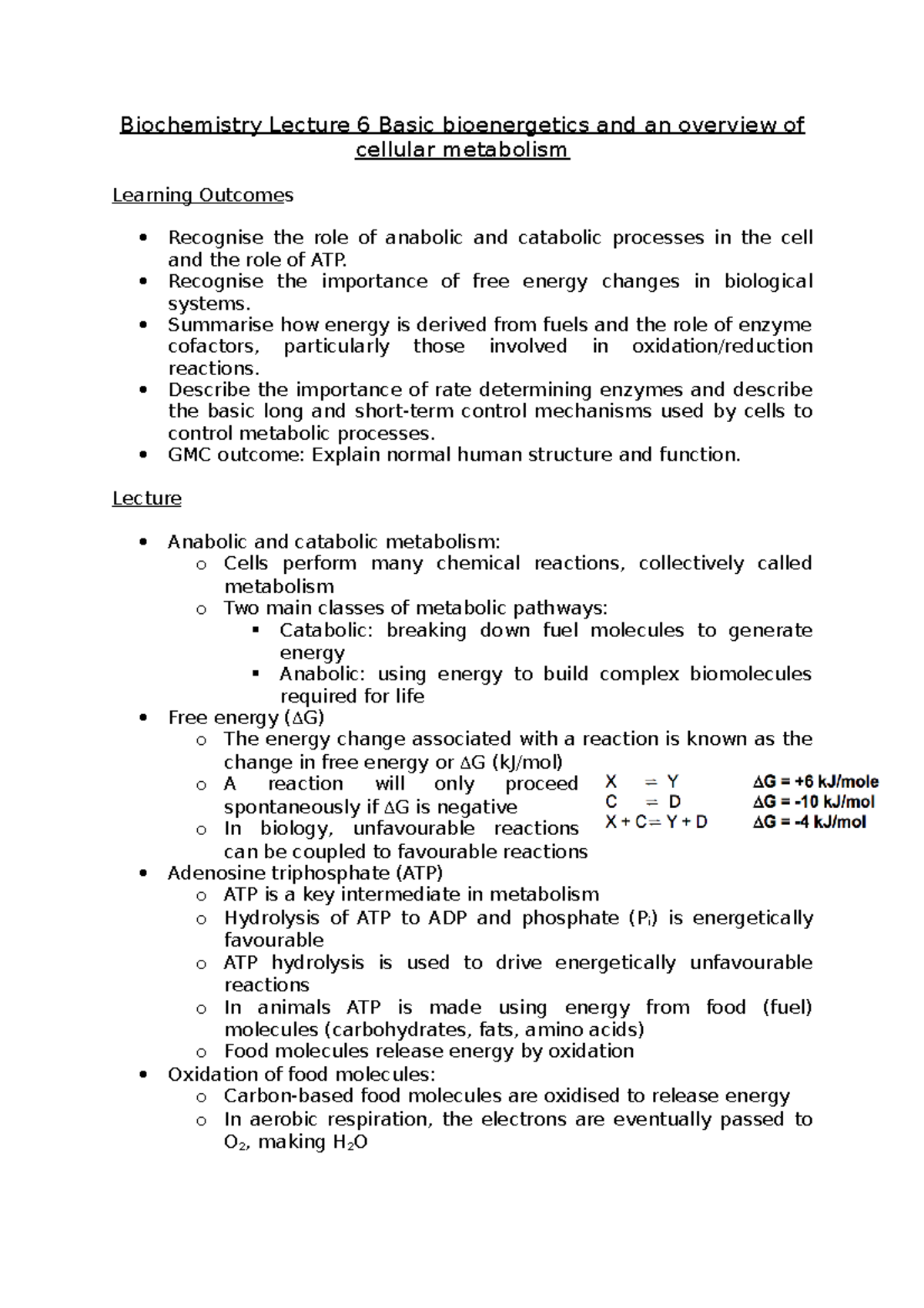 Biochemistry Lecture 6 - Basic bioenergetics and an overview of ...