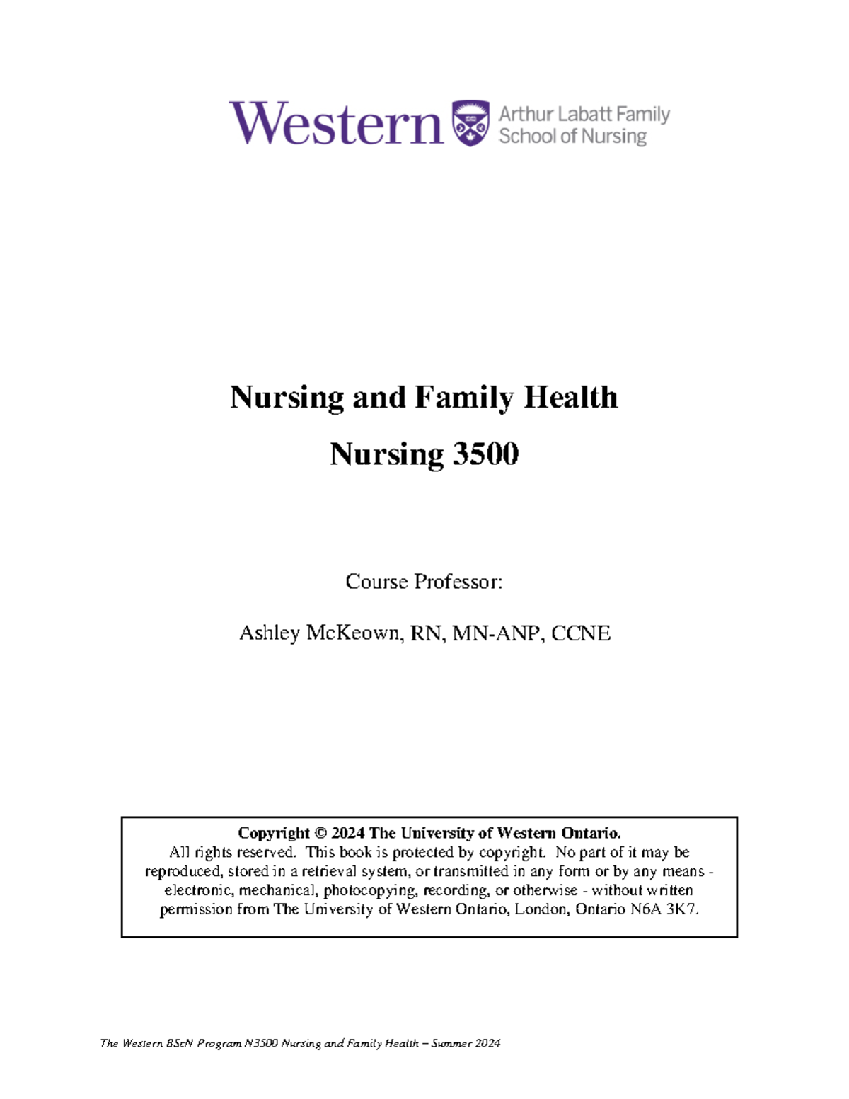 N3500 S24 - Syllabus - The Western BScN Program N 3500 Nursing and ...