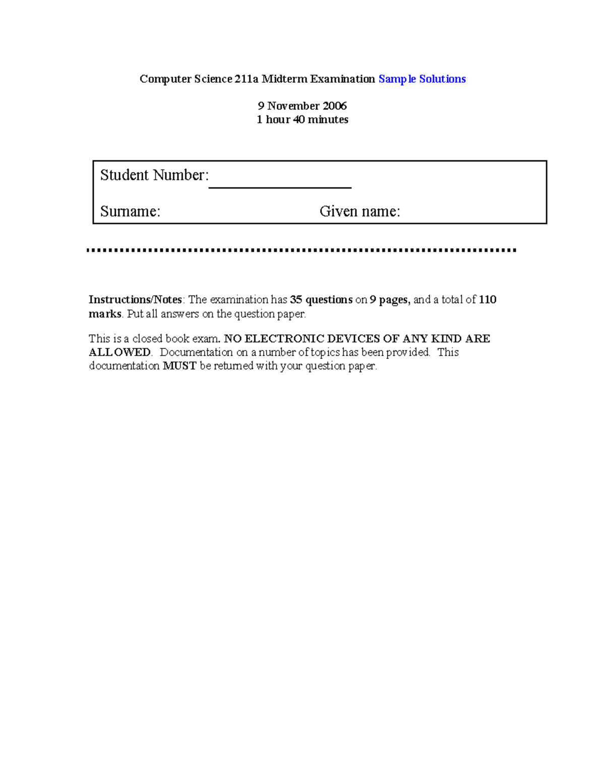 211a Midt Nov 2006 Solutions - Computer Science 211a Midterm ...