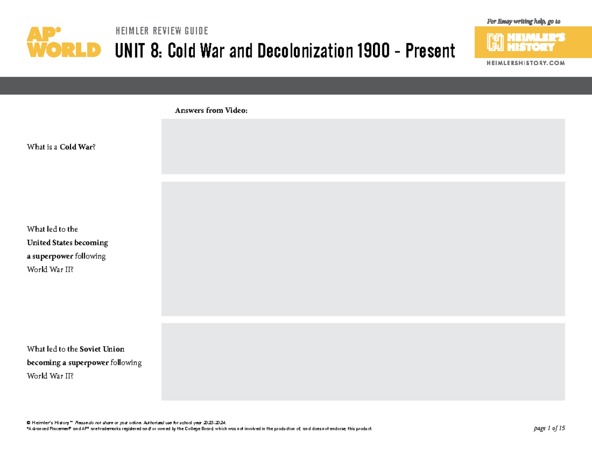 AP World HRG Unit 8 Note Guide - © Heimler’s History TM Please do not ...