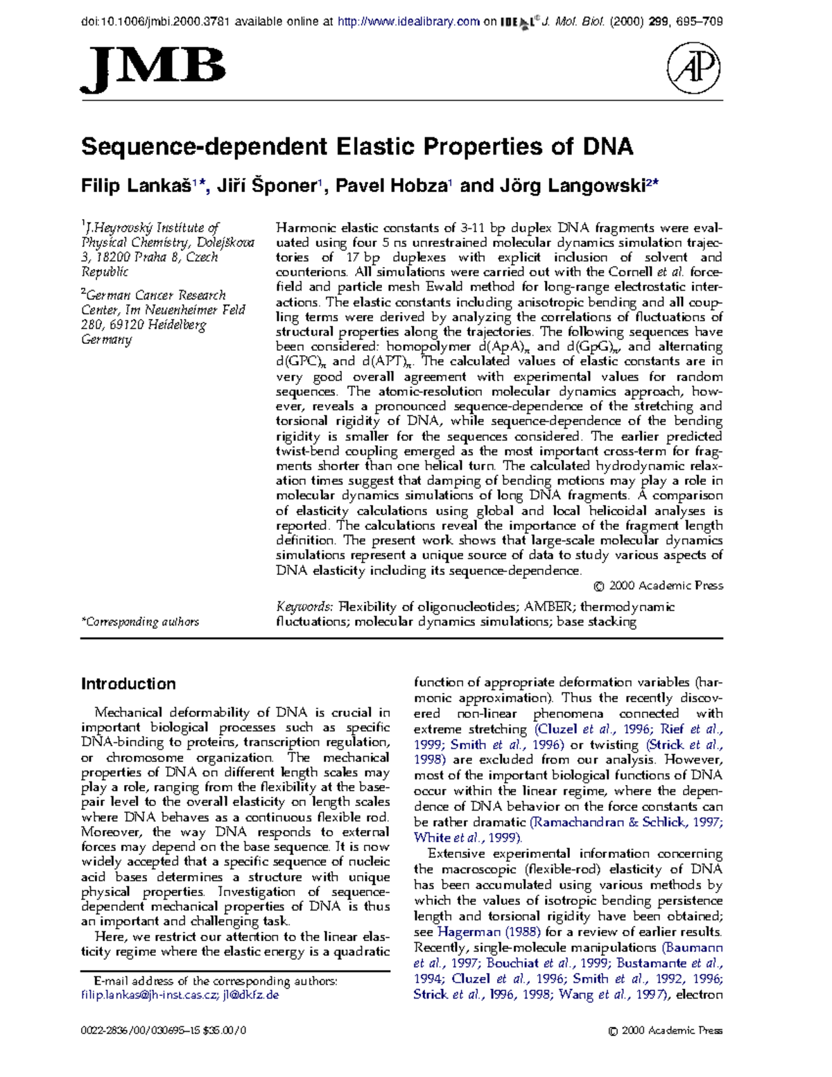 Sequence-dependent Elastic Properties of DNA - Sequence-dependent ...