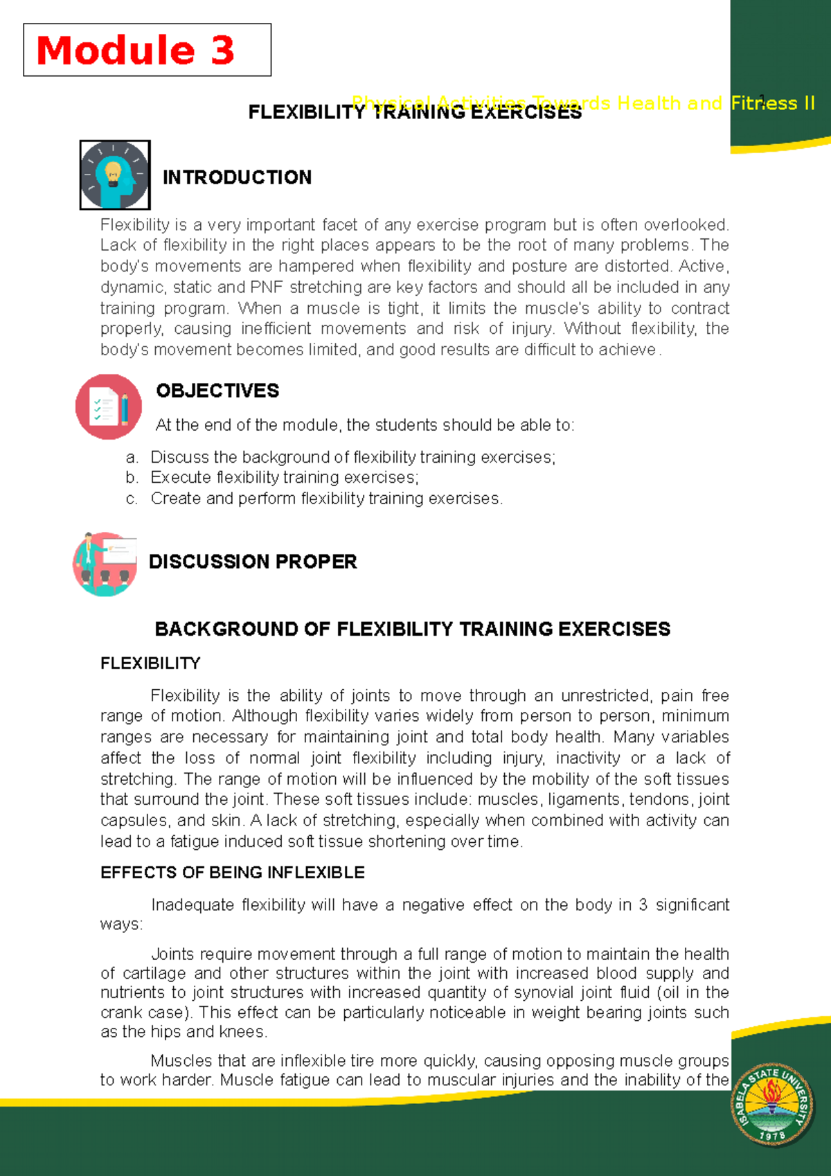 PE 2 Module 3 - Lecture notes 1 - FLEXIBILITY TRAINING EXERCISES ...