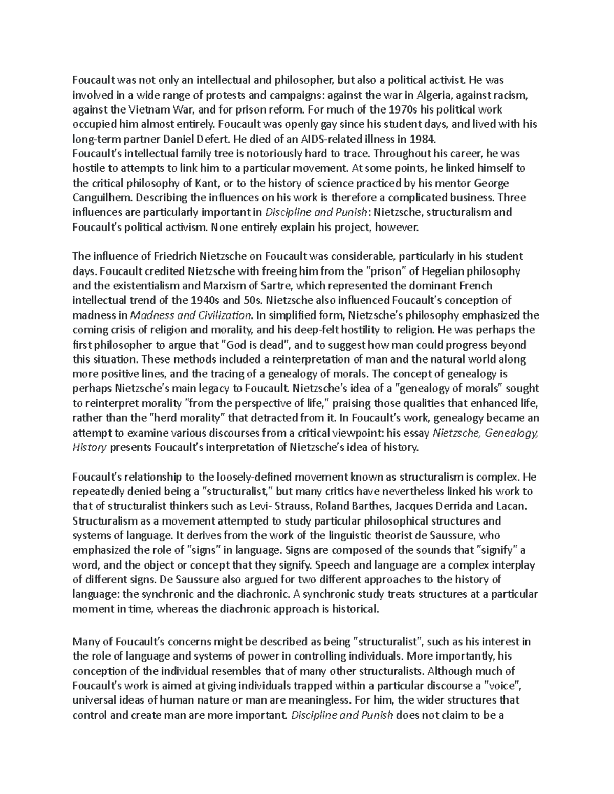 Philosophy 267 - Lecture Notes - Foucault was not only an intellectual ...