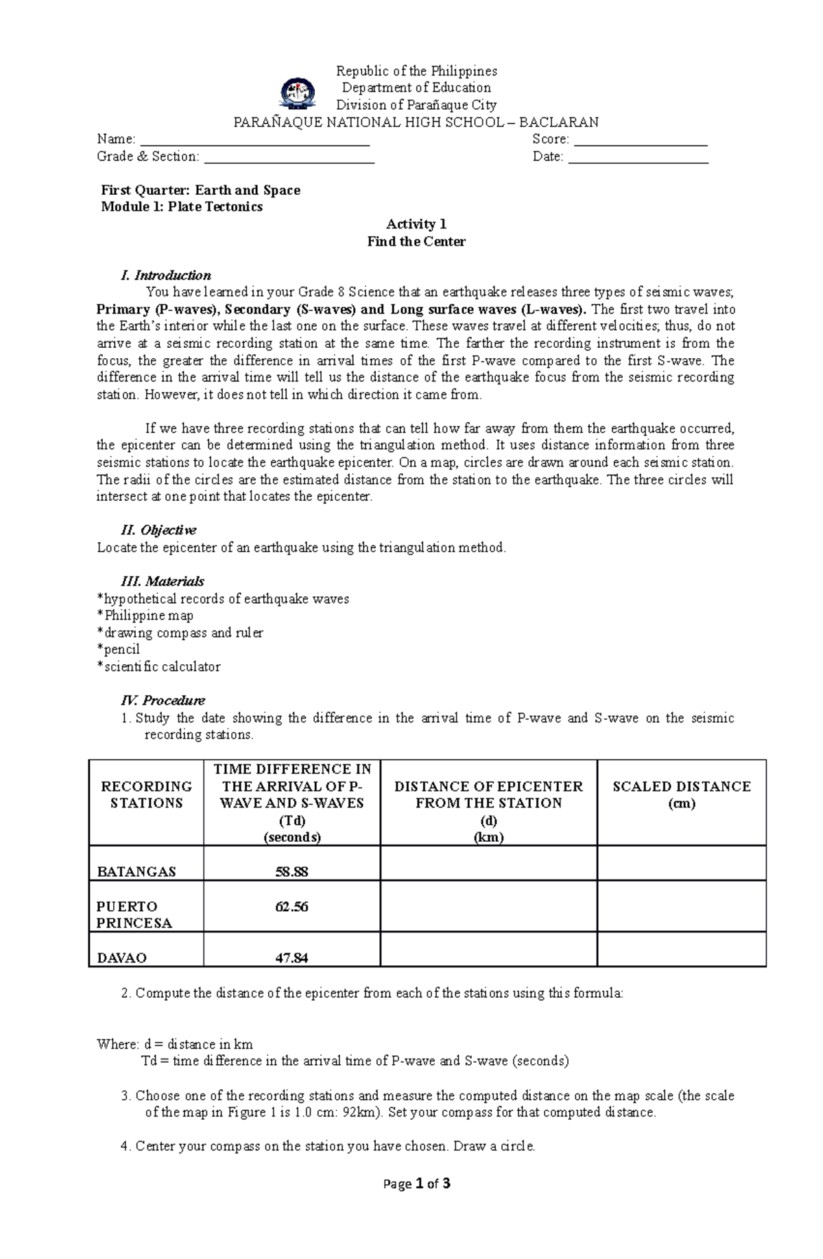 SURING BASA FILIPINO 10 - Republic of the Philippines Department of ...