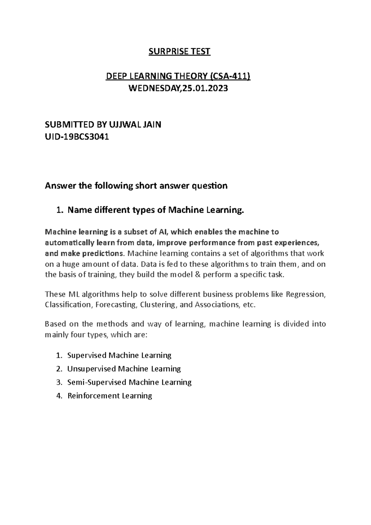 Deep Learning Surprise TEST - SURPRISE TEST DEEP LEARNING THEORY (CSA ...