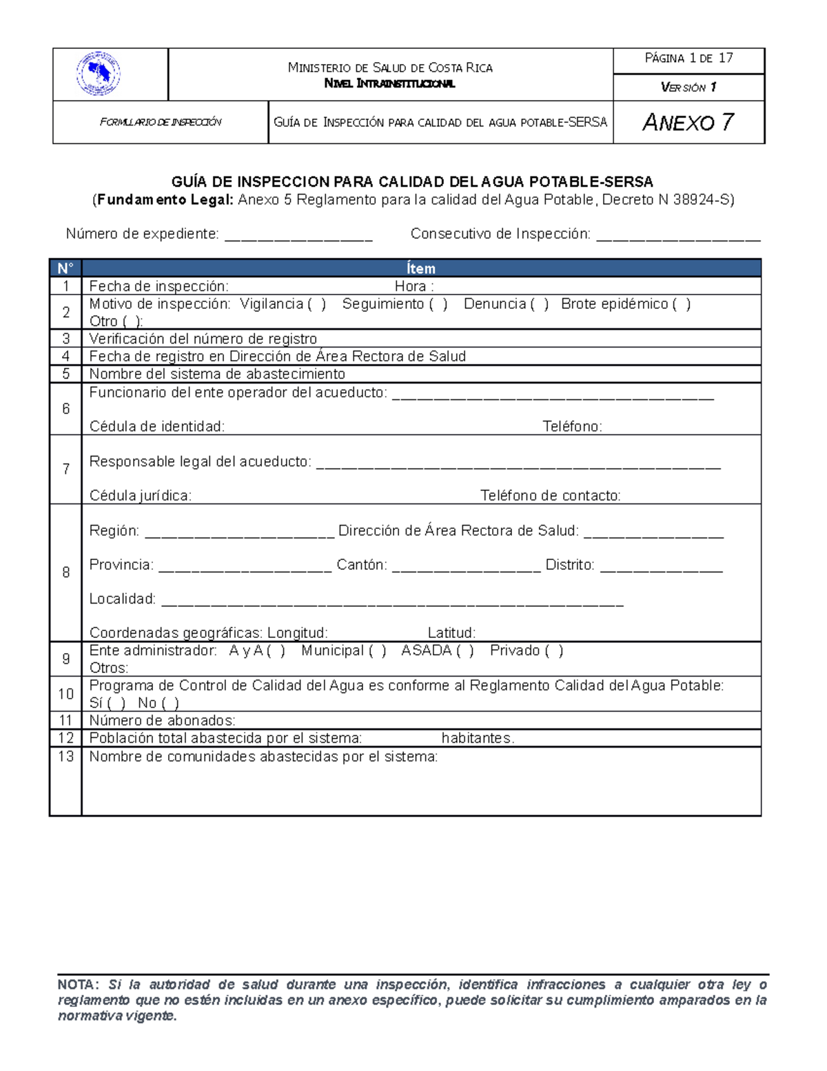 DAC anexo 7 decreto 38924 s agua potable - MINISTERIO DE SALUD DE COSTA ...