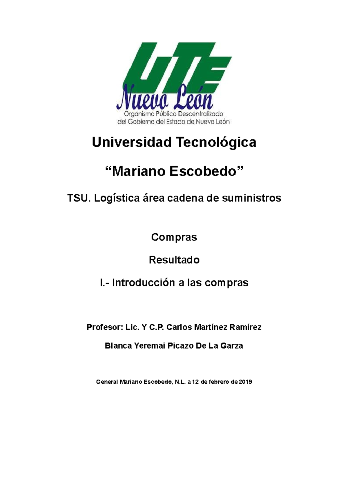 Compras Resultado 1 - Universidad Tecnológica “Mariano Escobedo” TSU ...