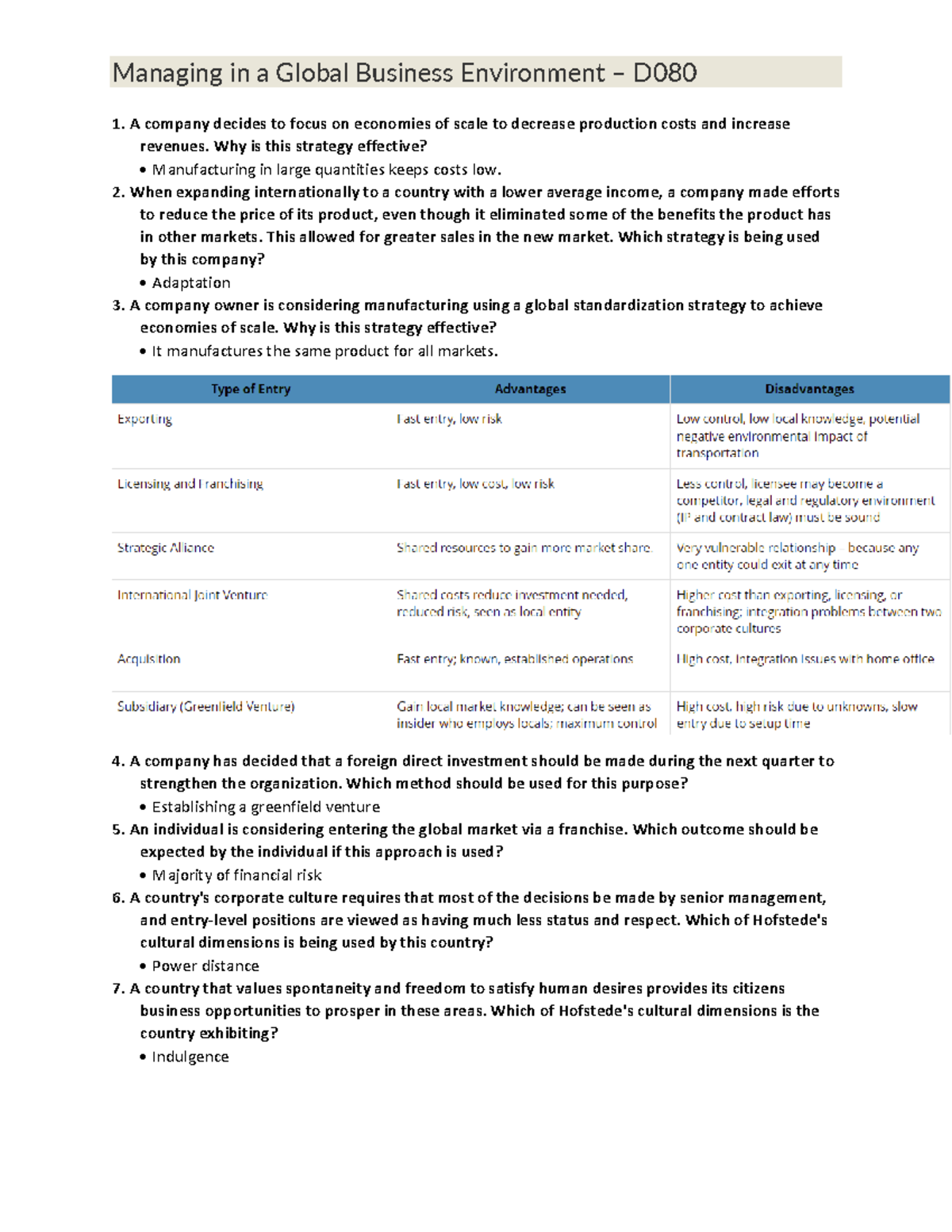 Managing in a Global Business Environment – D080 - Review Questions 5 ...