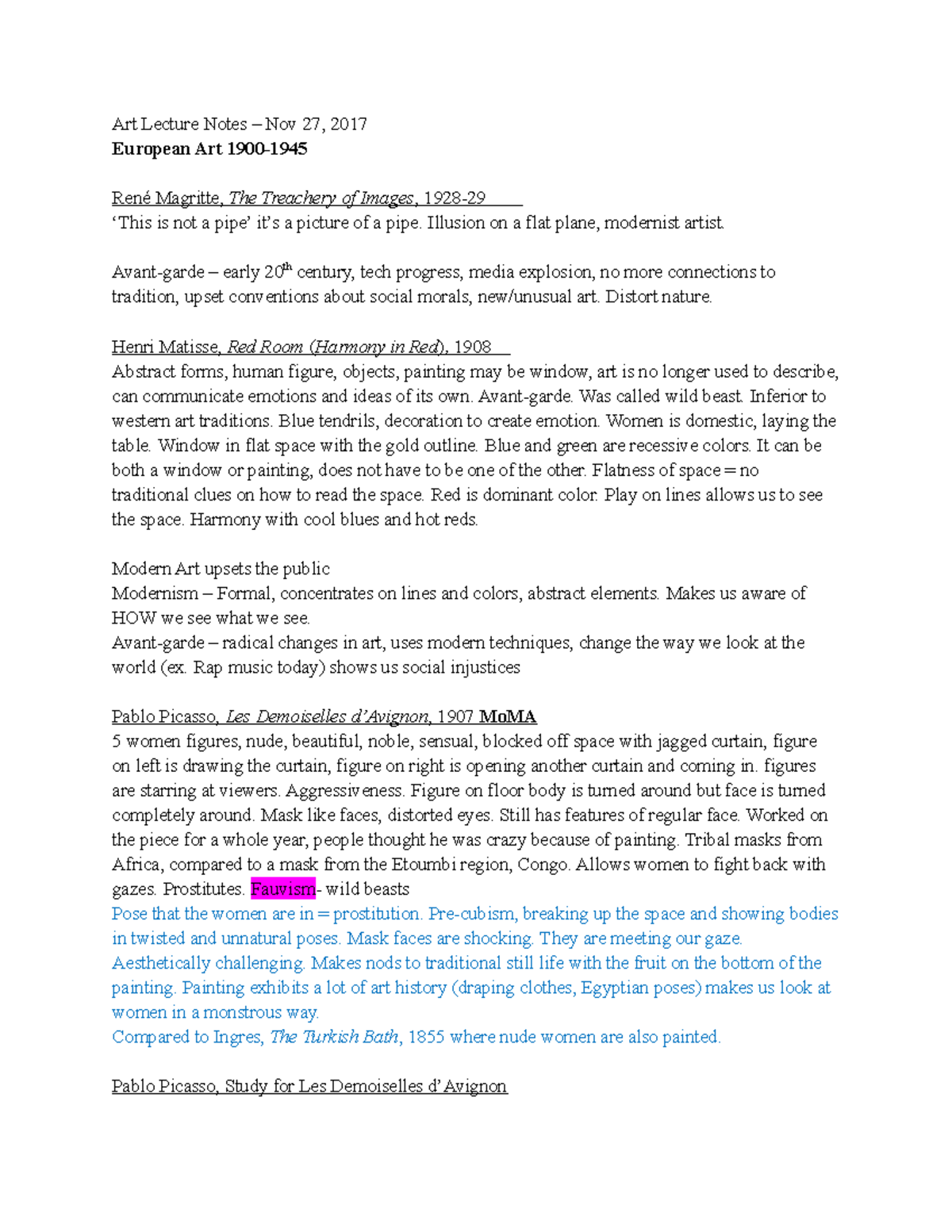 Art Lecture Notes – Nov 27 european art 1900-1945 - Art Lecture Notes ...