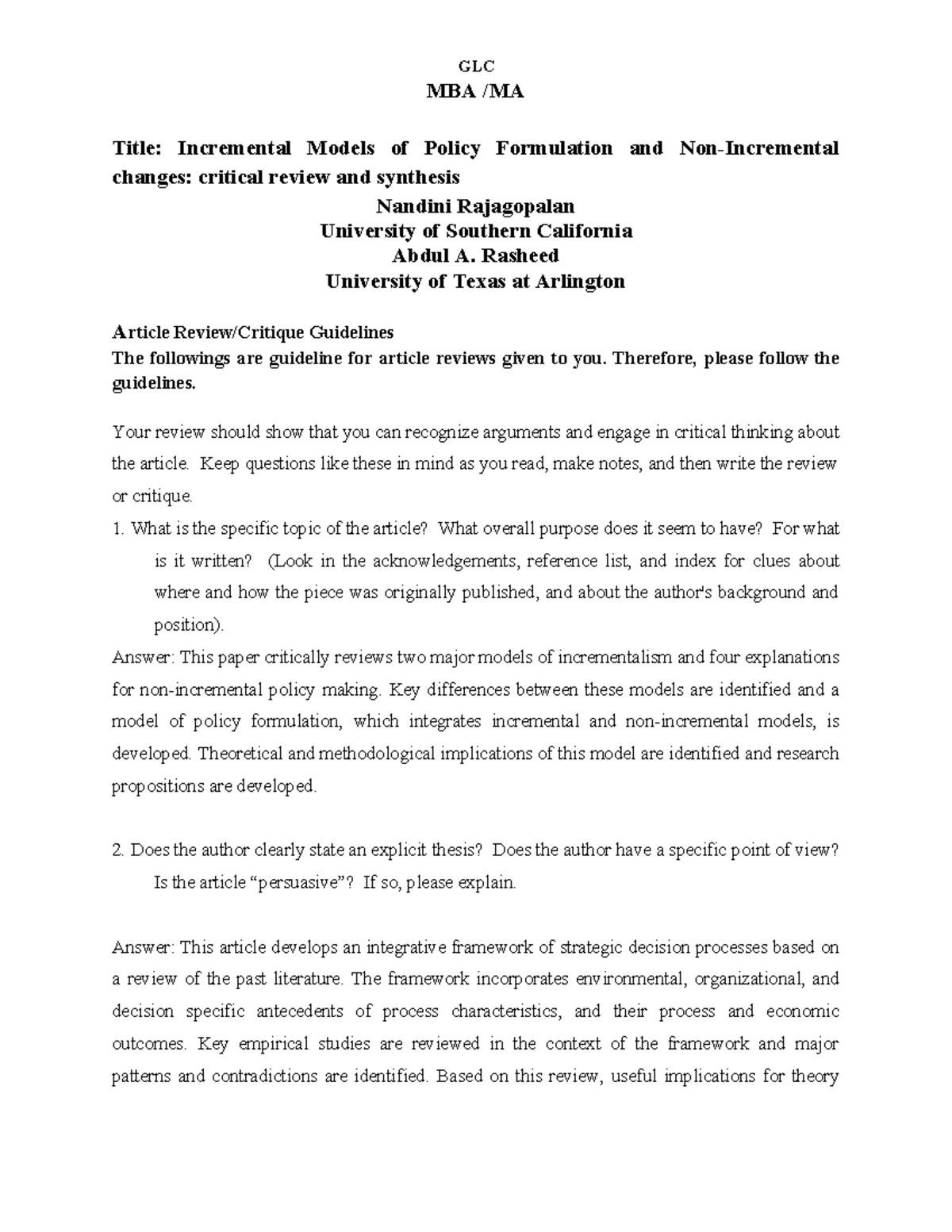 8 - HGHFG - GLC MBA /MA Title: Incremental Models of Policy Formulation ...