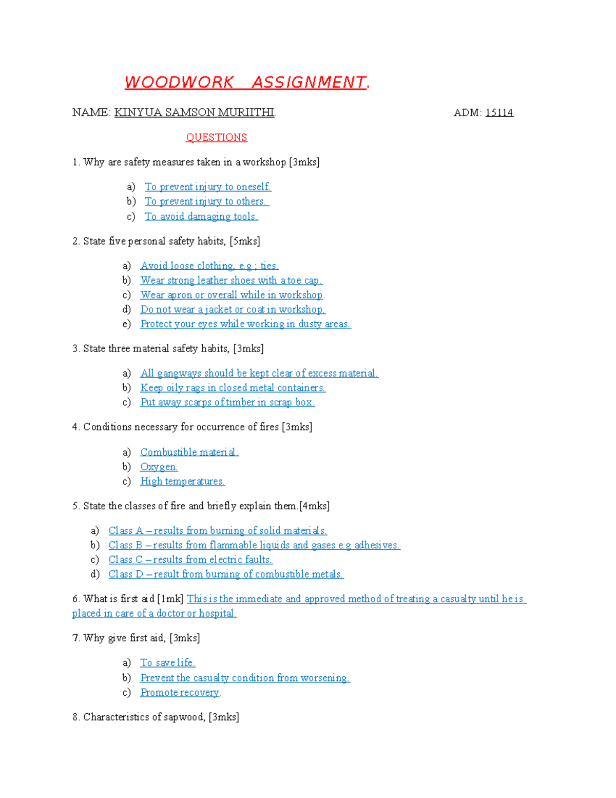 Woodwork Assignment - WOODWORK ASSIGNMENT. NAME: KINYUA SAMSON MURIITHI ...