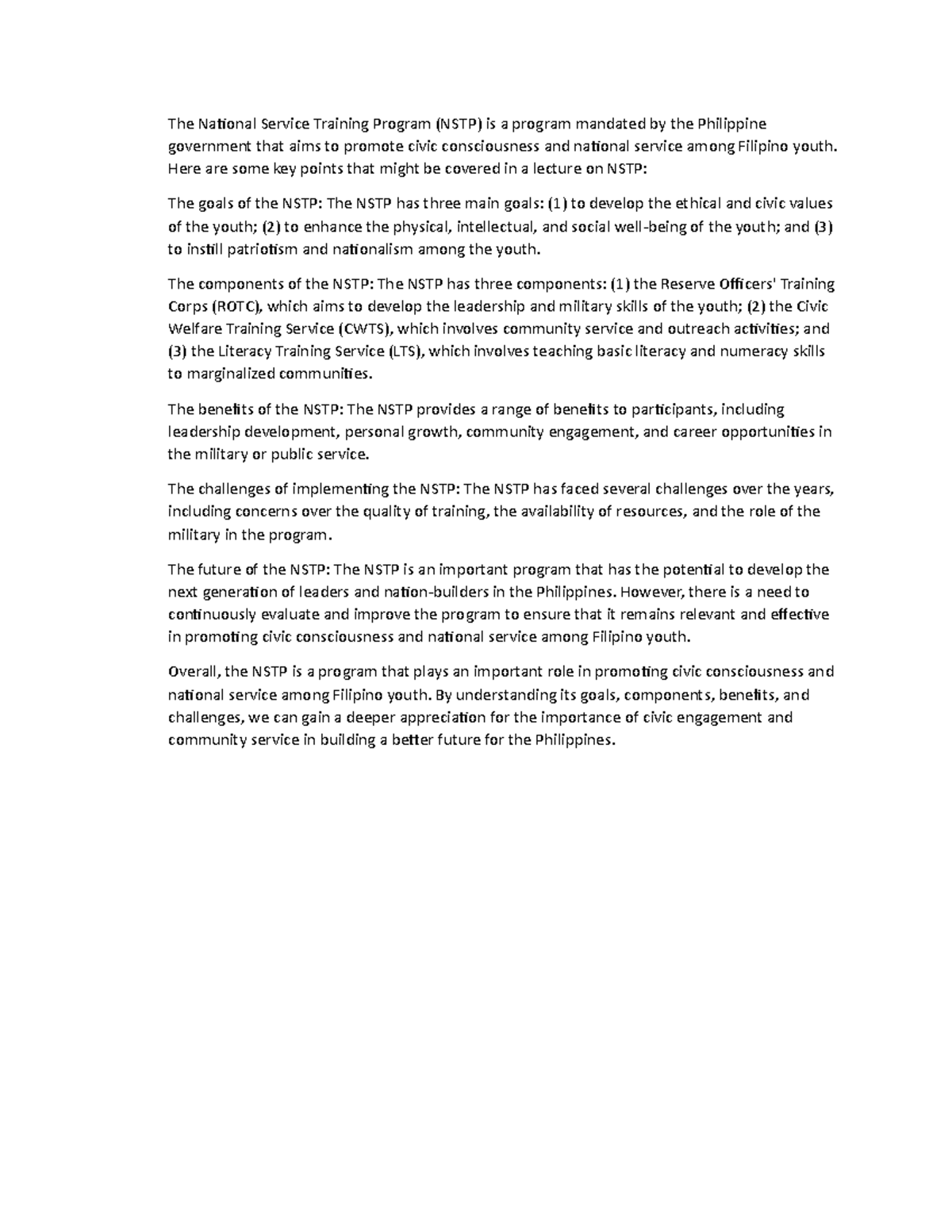 National Service Training Program (NSTP) - Here are some key points ...