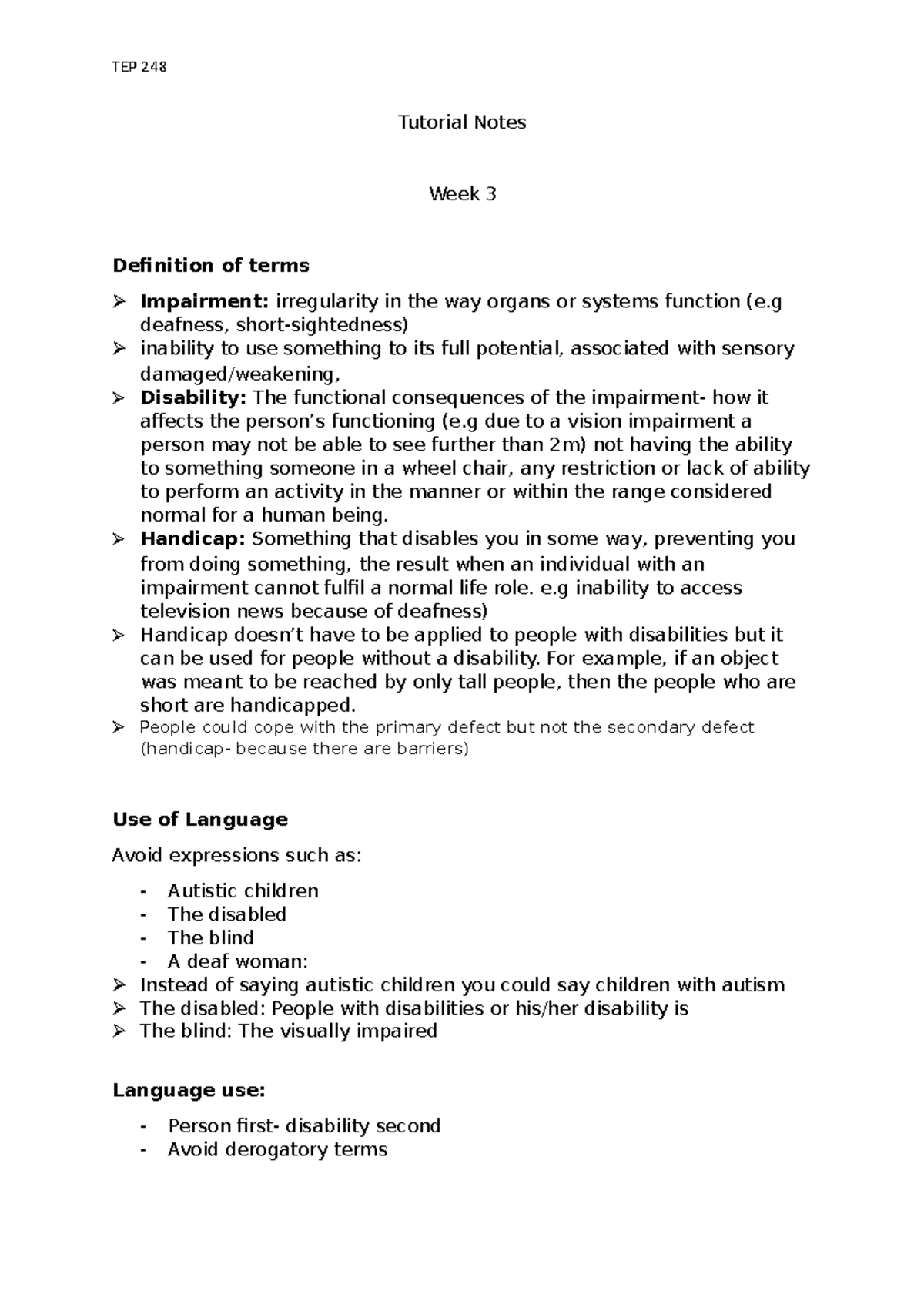 TEP248 T3 - Detailed tutorial notes - TEP 248 Tutorial Notes Week 3 ...