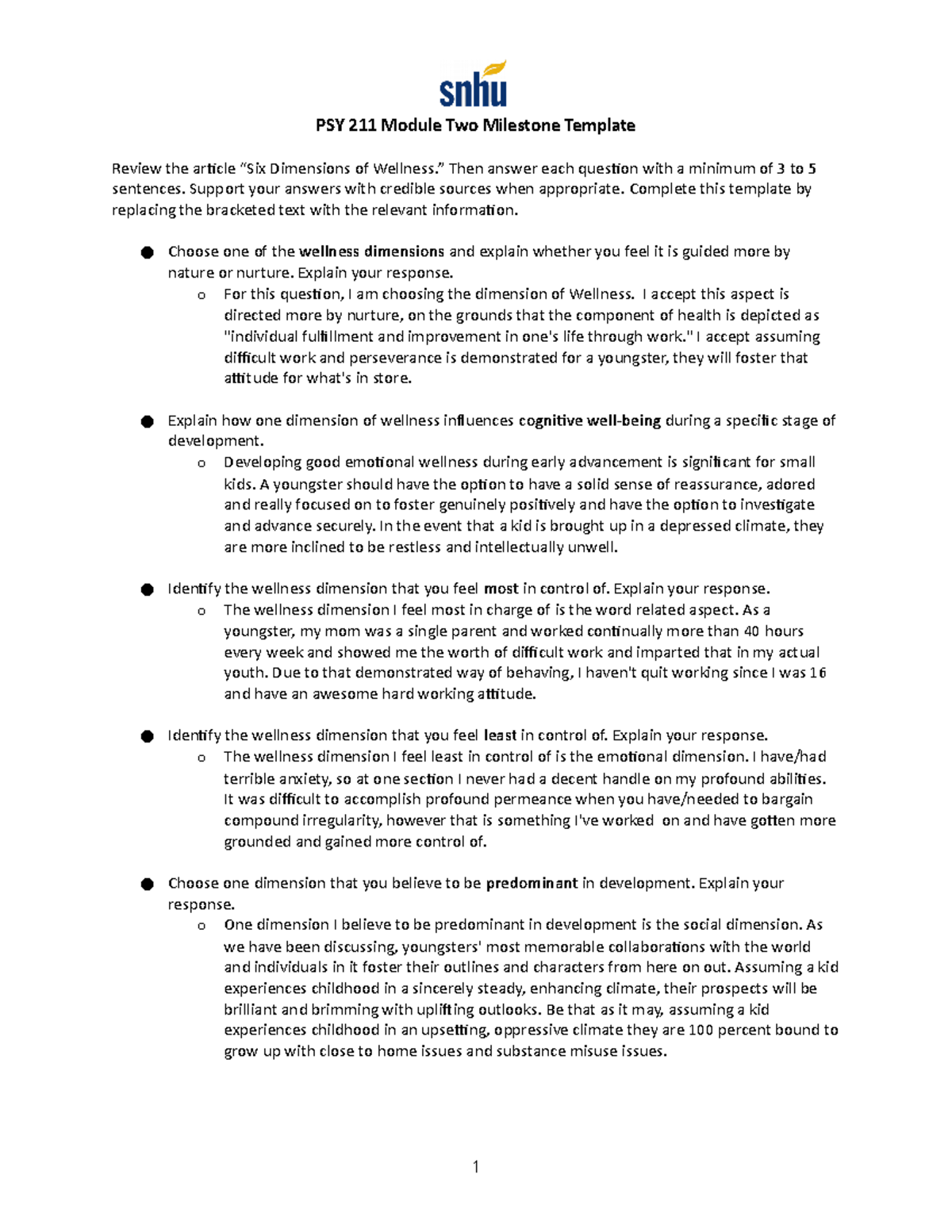PSY 211 Module Two Milestone Template - PSY 211 Module Two Milestone ...