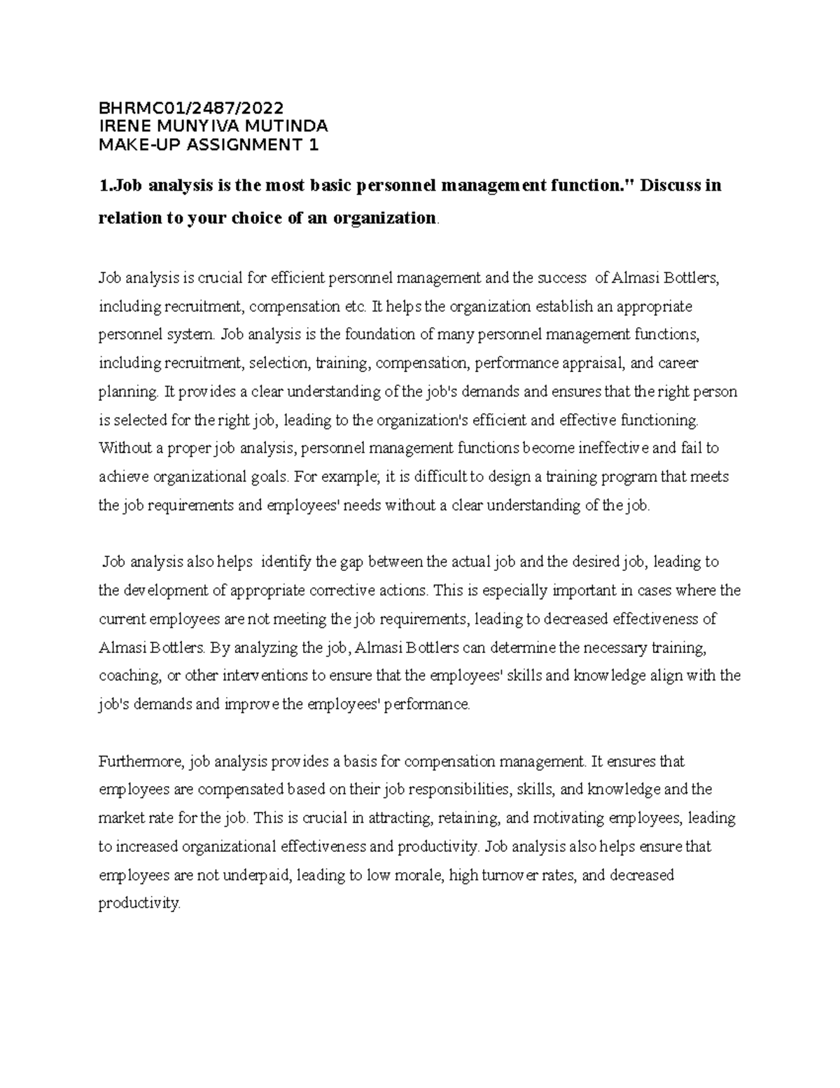 HRP Makeup Assignment 1 - BHRMC01/2487/ IRENE MUNYIVA MUTINDA MAKE-UP ...