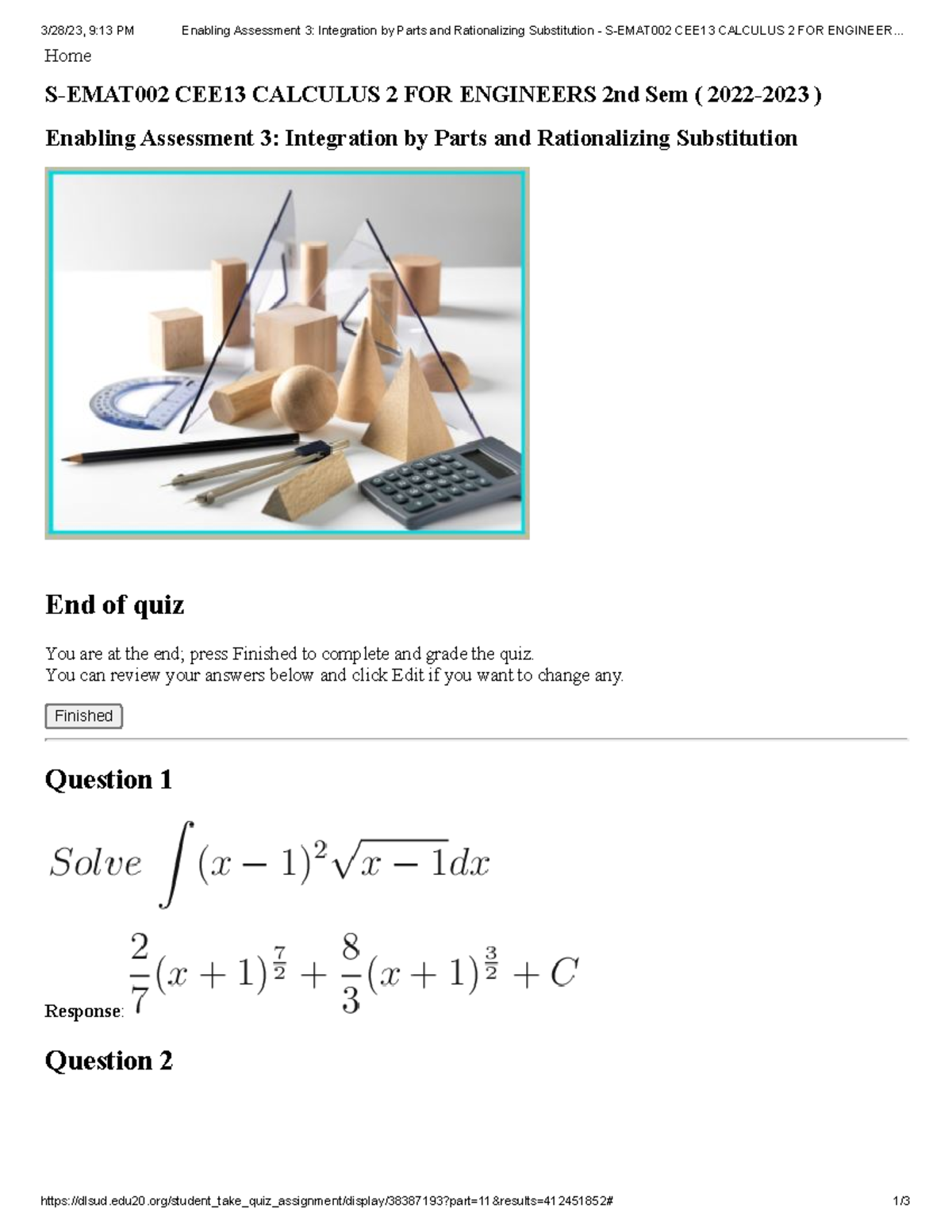 Enabling Assessment 3 Integration by Parts and Rationalizing ...