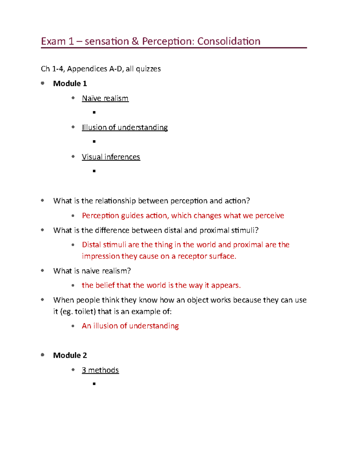 Exam 1 study guide - Exam 1 – sensation & Perception: Consolidation Ch ...