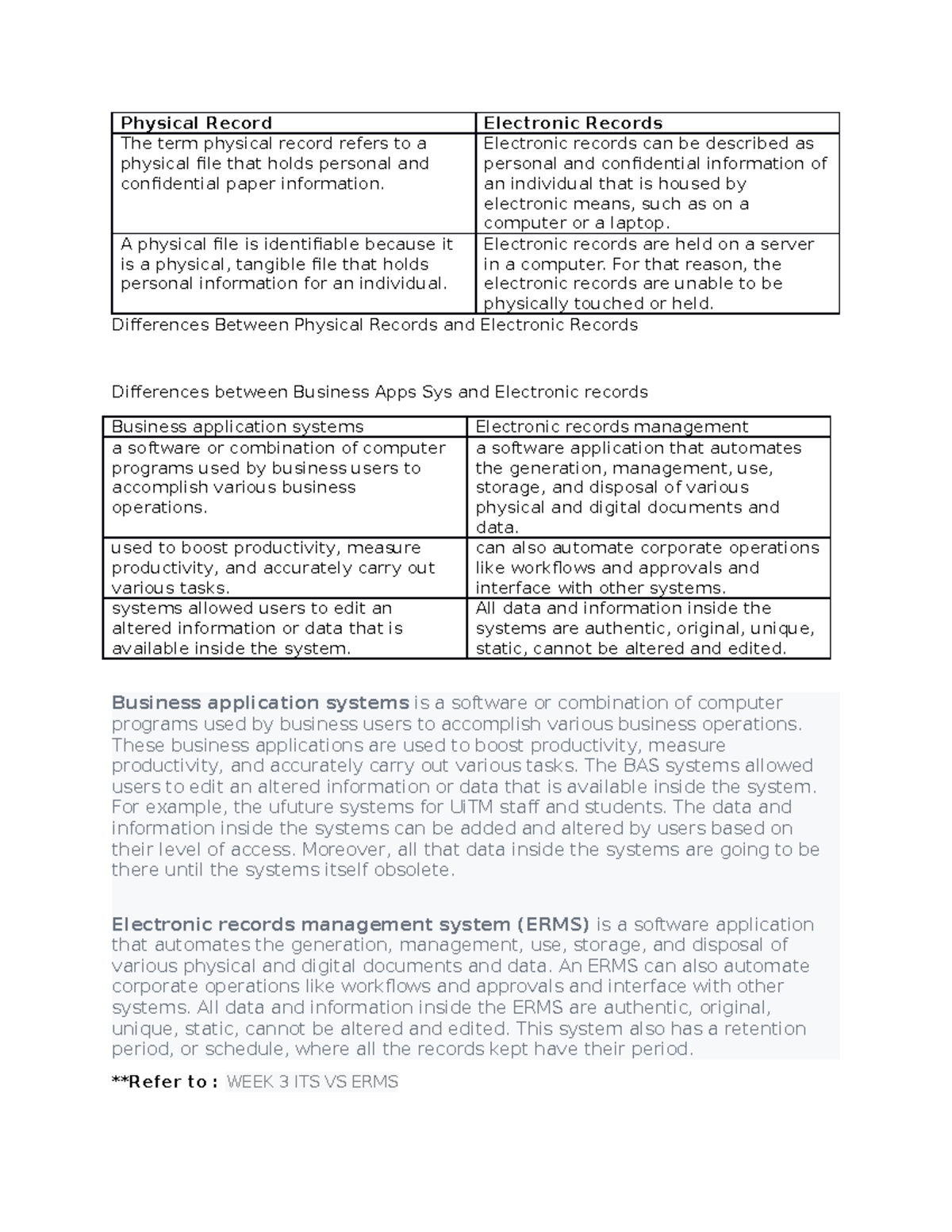 U Future Notes Chapter 2 and 3 - Physical Record Electronic Records The ...
