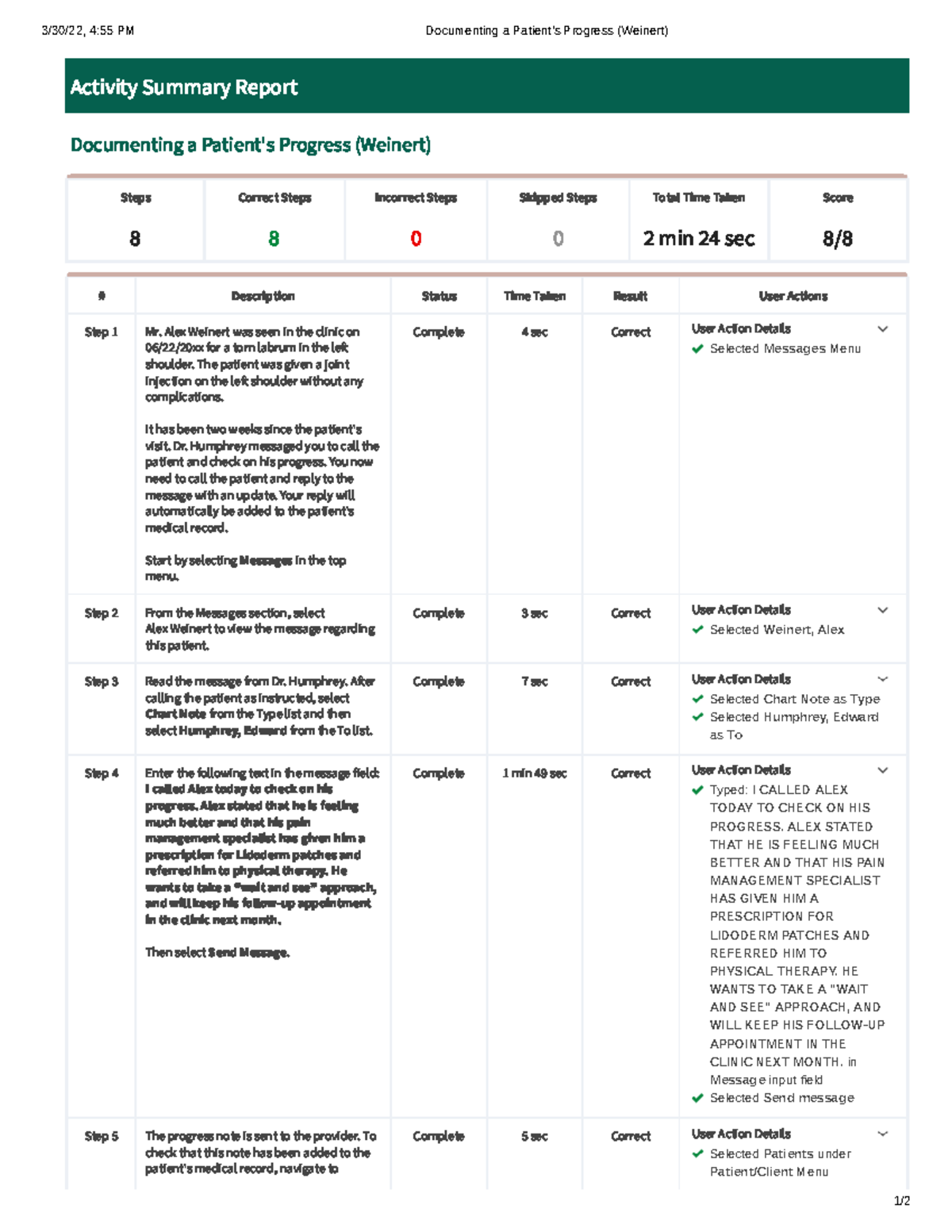 Documenting a Patient's Progress (Weinert) - 3/30/22, 4:55 PM ...