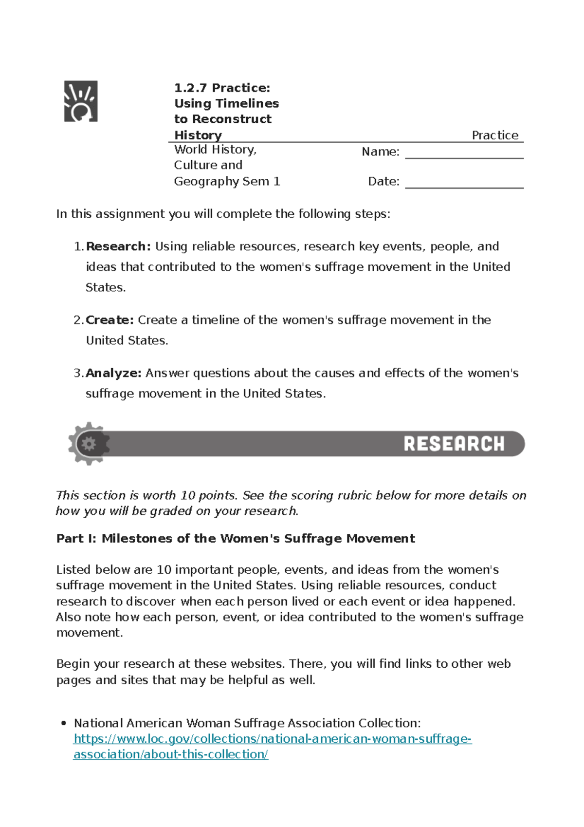 1.2.7 Practice - Using Timelines to Reconstruct History (Practice) - 1. ...