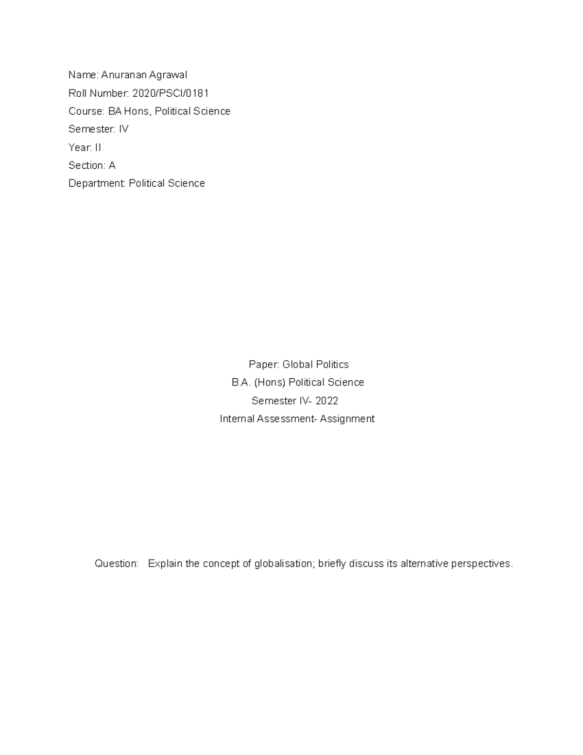 Untitled document - Globalisation and the various Aspects of the same ...