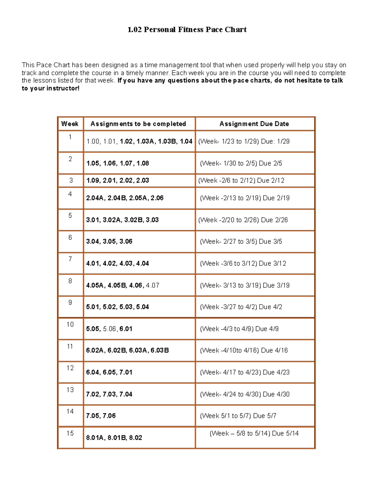 Physical+fitness+pacing+chart - 1 Personal Fitness Pace Chart This Pace ...
