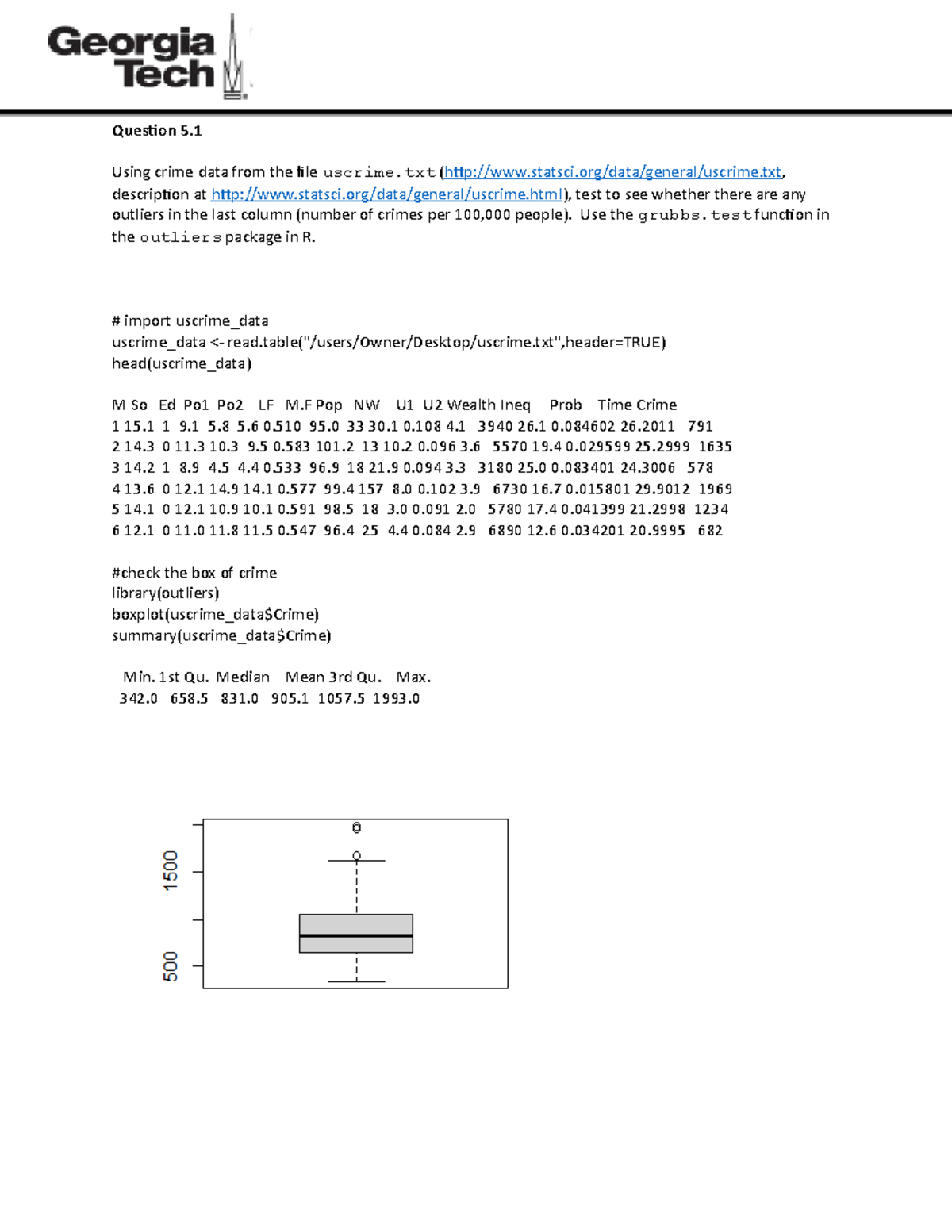 HW 3 - assign -hw3 - Question 5. Using crime data from the file uscrime ...