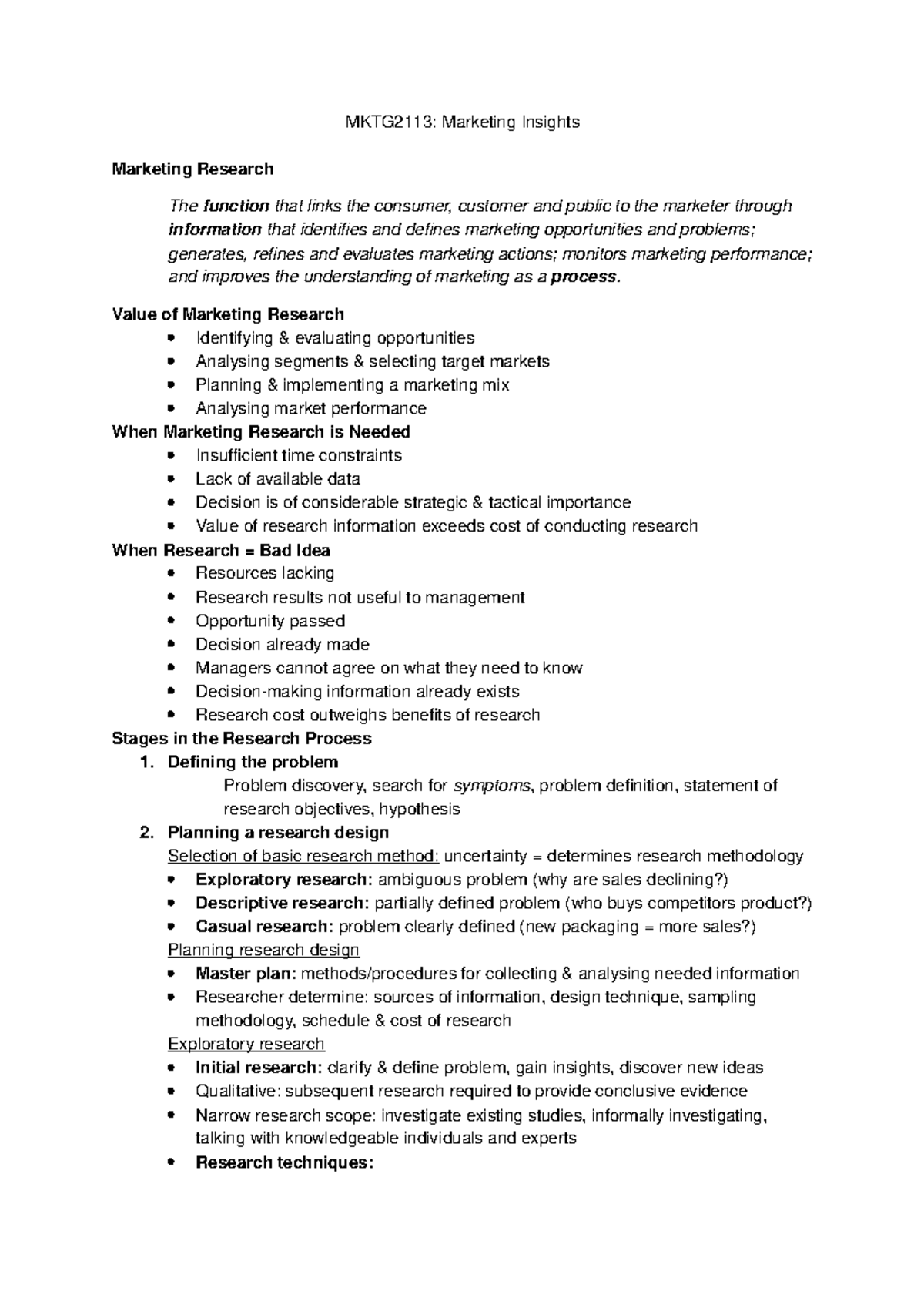 MKTG2113 Notes - Unit Coordinator: Aekyoung (Amy) Kim - MKTG2113 ...