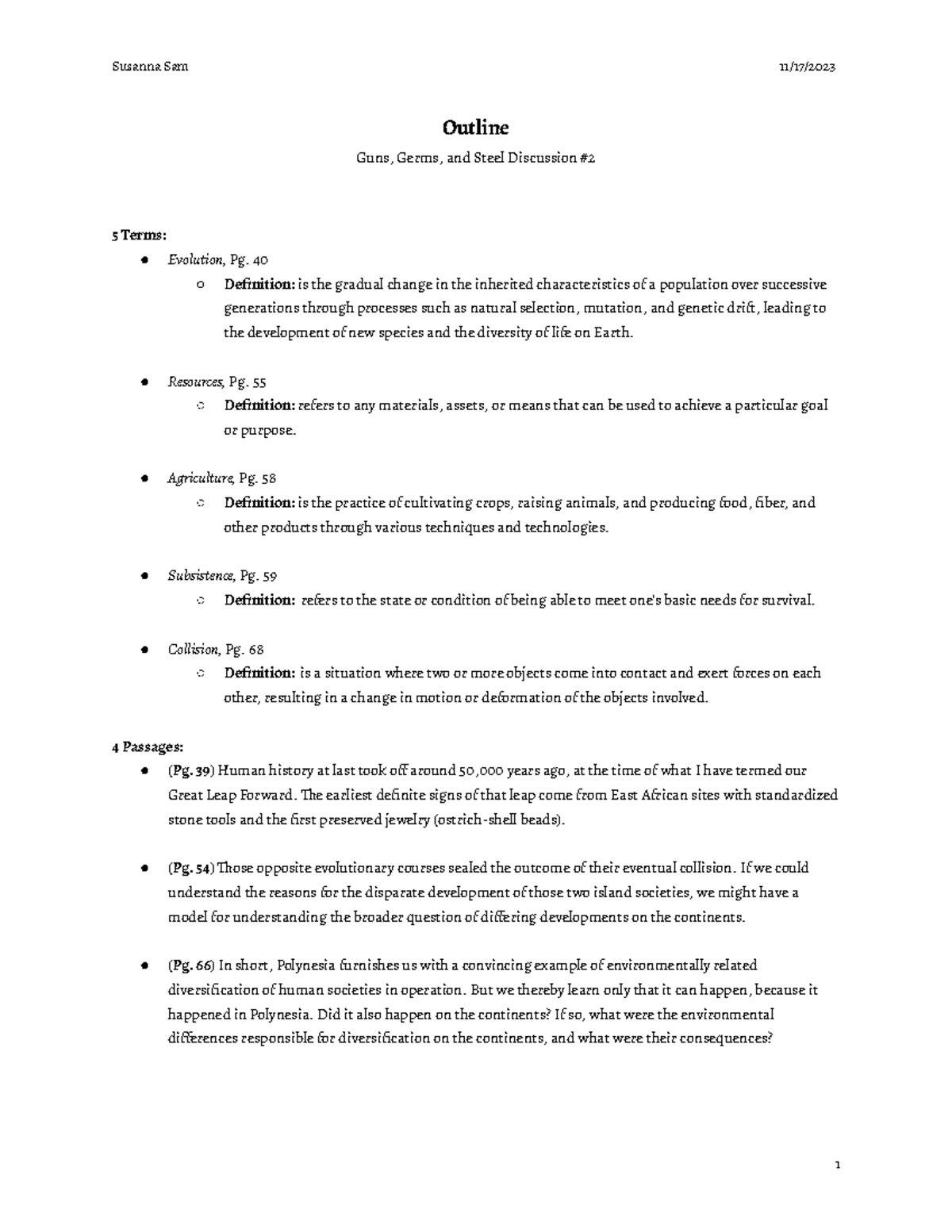 Guns, Germs, and Steel Discussion Outline #2 - Susanna Sam - Susanna ...
