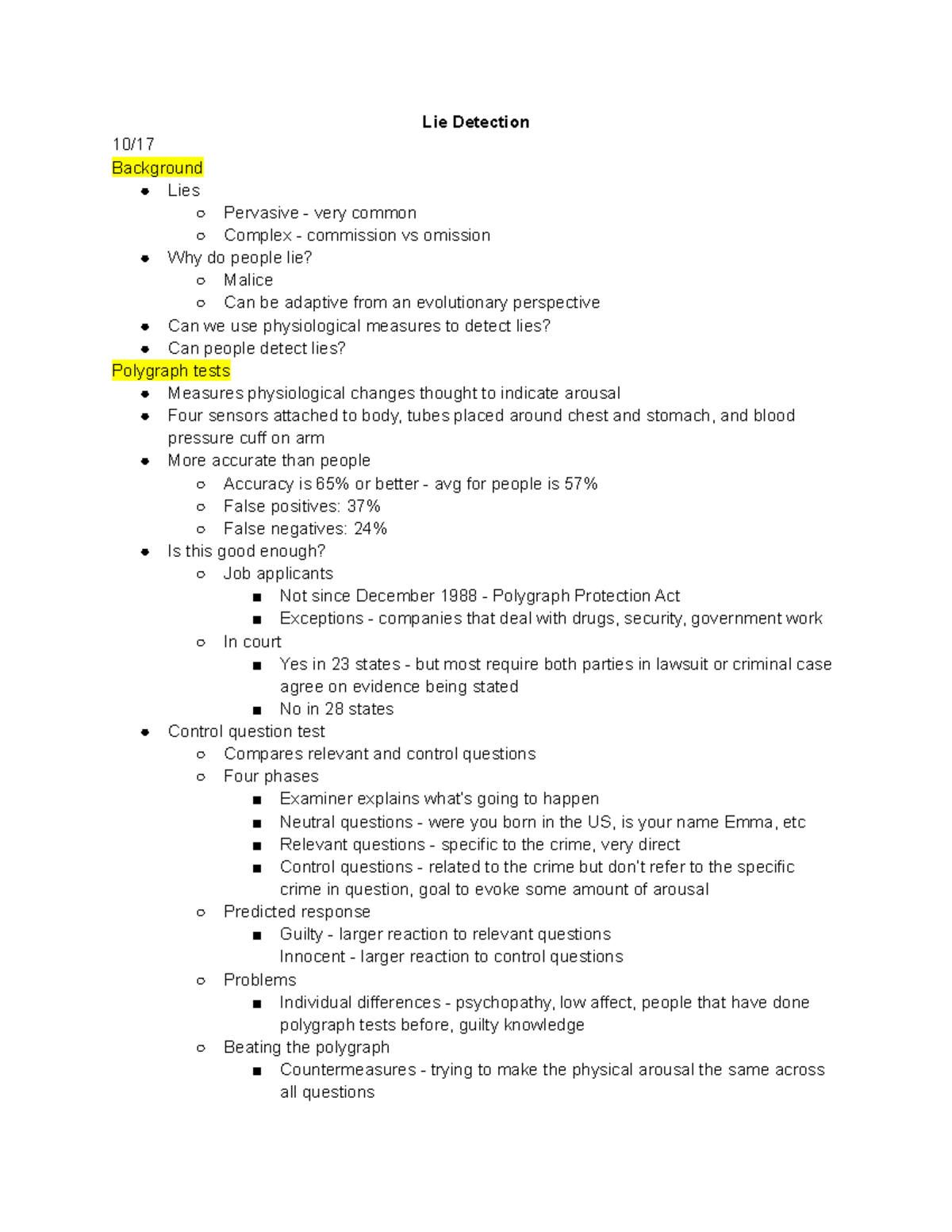 Lie Detection - Narina Nunez Fall 2022 - Lie Detection 10/ Background ...
