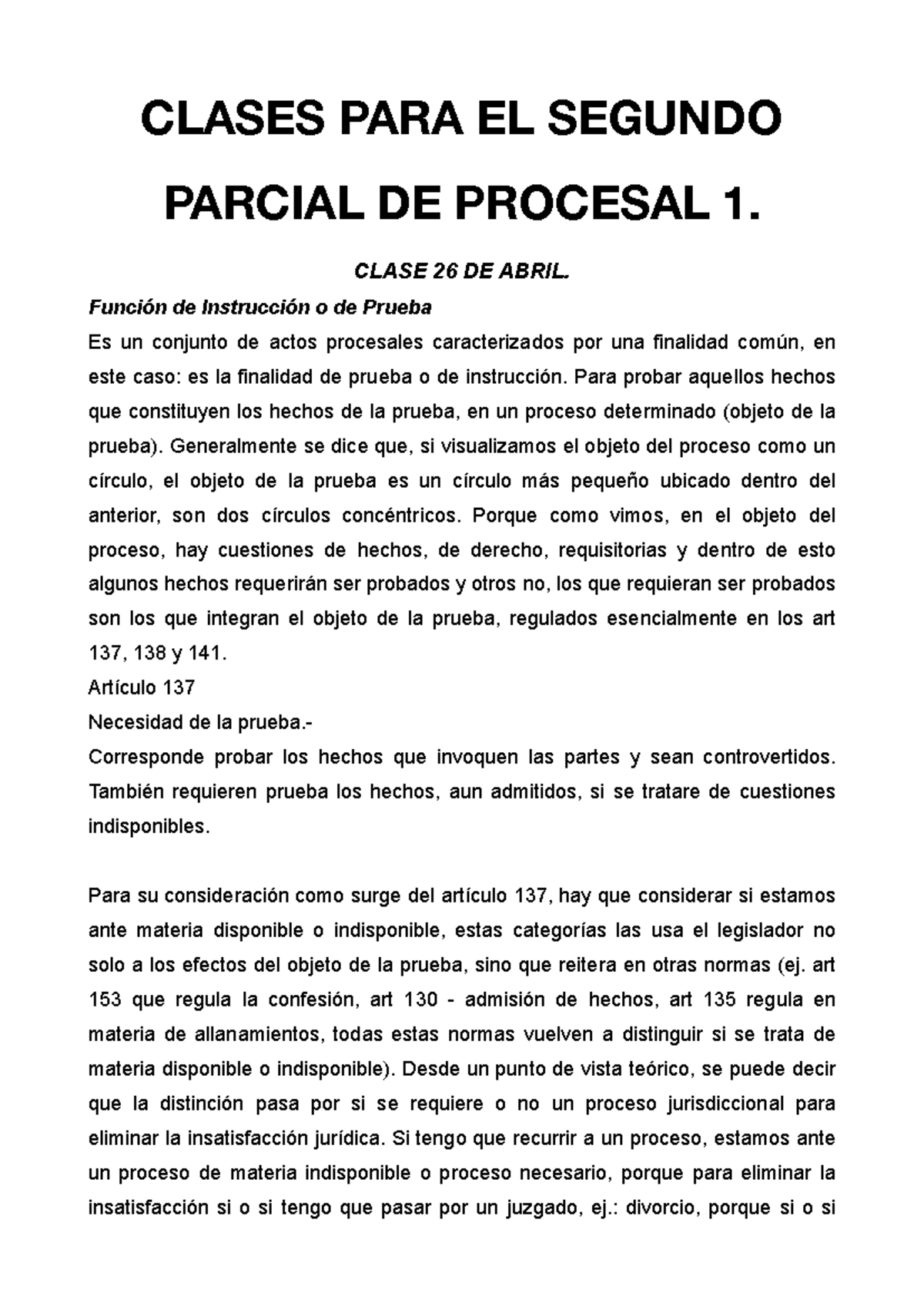 Clases 2do. Parcial Procesal. - CLASES PARA EL SEGUNDO PARCIAL DE ...