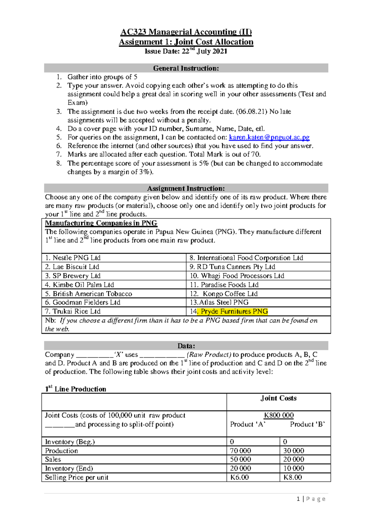 AC323 Assignemnt 1-Joint Costs Allocation - 1 | P a g e AC323 ...