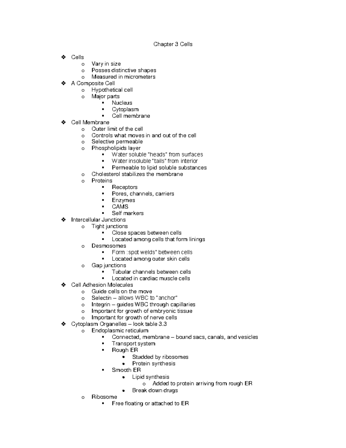 Chapter 3 Cells - Professor Indrani Rajan - Chapter 3 Cells Cells o ...