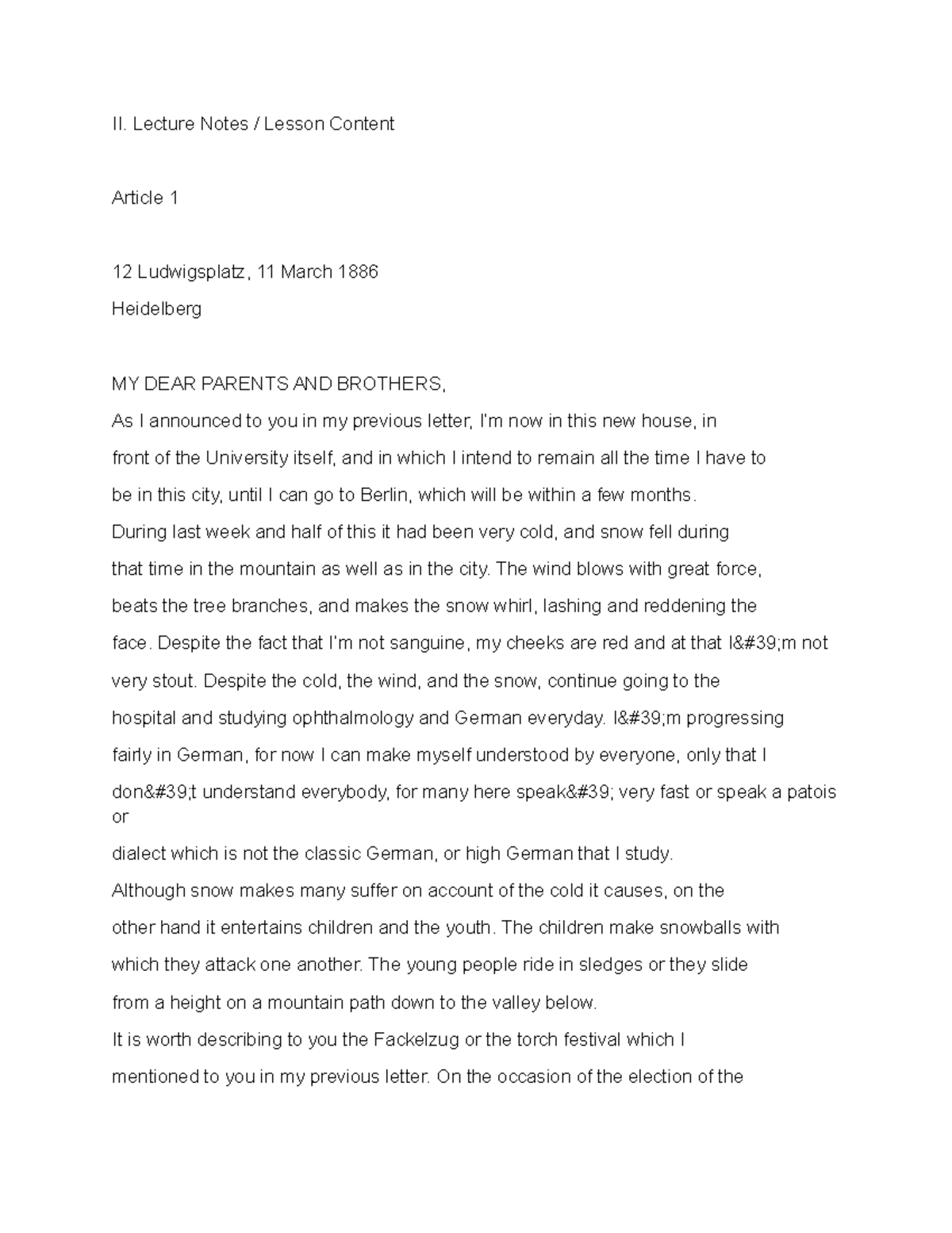 Higher Education and Life Abroad - II. Lecture Notes / Lesson Content ...