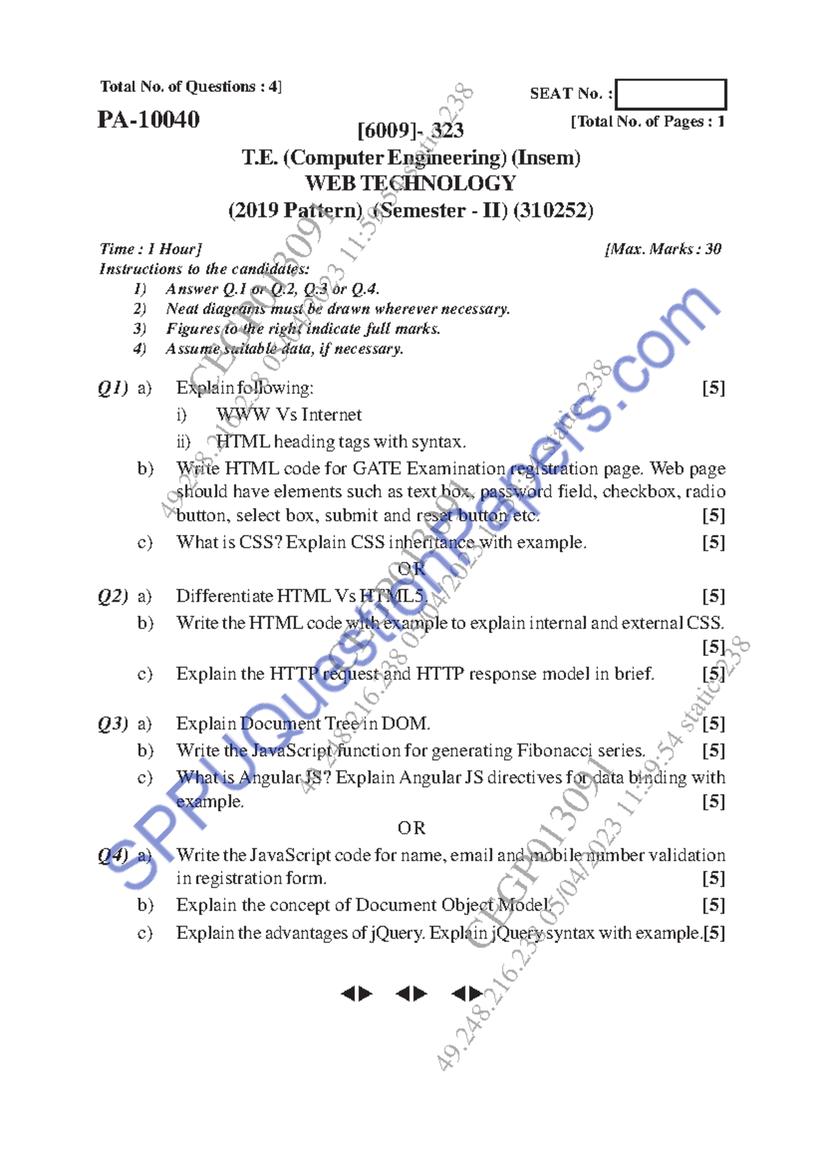 Be computer-engineering semester-6 2023 february web-technology-wt-pattern-2019 - [6009]-323 1 ...