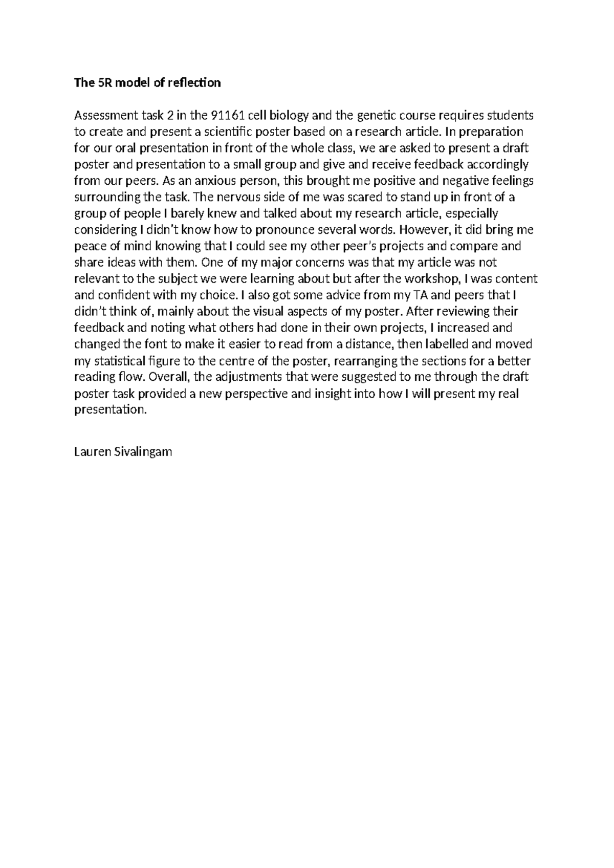 Relfection - Reflection for assignment - The 5R model of reflection ...