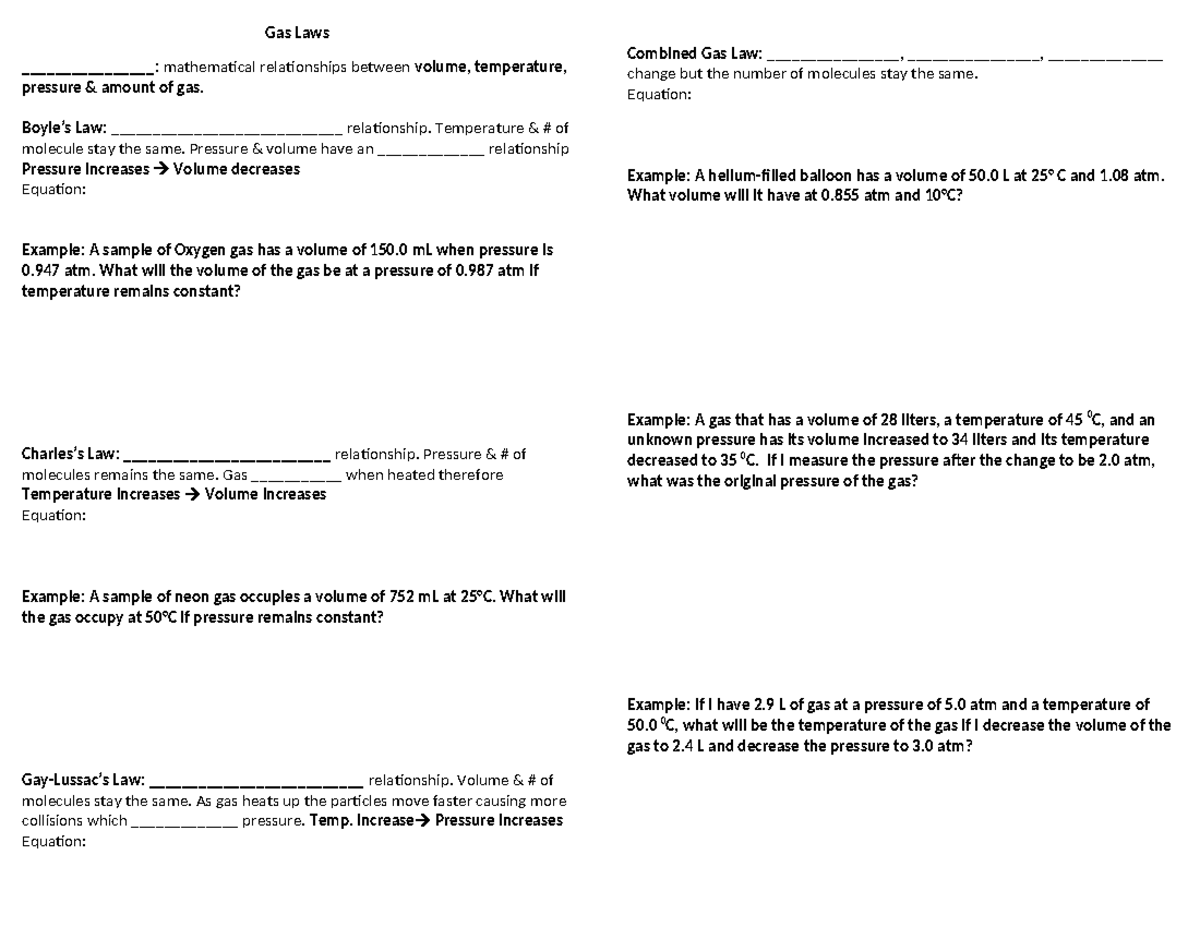 Gas Laws Notes - NB - Gas Laws ________________: mathematical ...