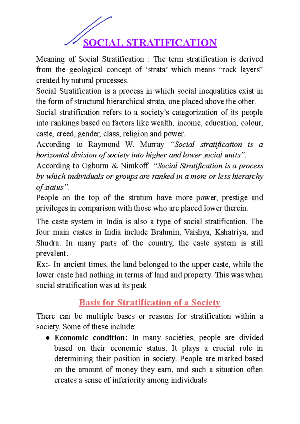 Social stratification - Social Stratification is a process in which ...
