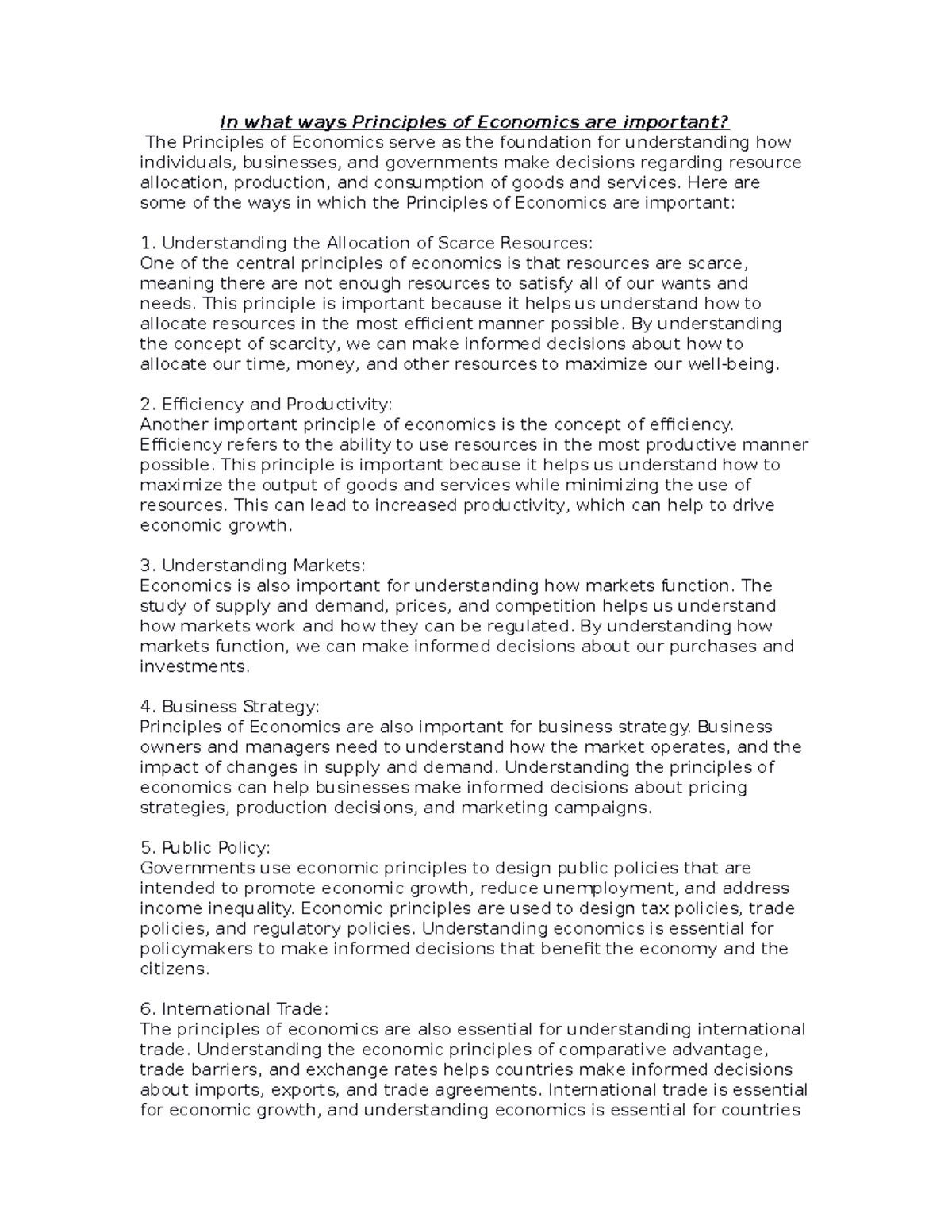 In what ways Principles of Economics are important - Here are some of ...