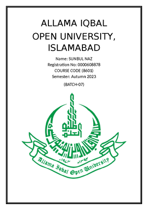 Assignment No 1 8601 Solved Allama Iqbal Open University