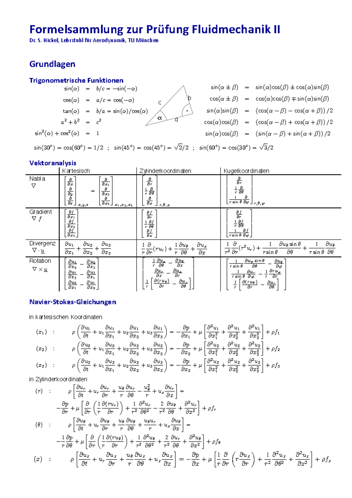 Formelsammlung - Formelsammlung zur Prüfung Fluidmechanik II Dr. S ...