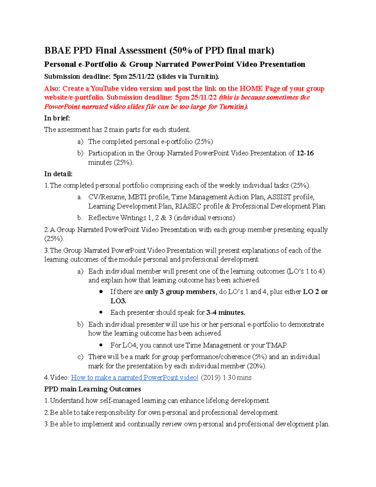 BBAE PPD 2022 S1 Final Assessment - BBAE PPD Final Assessment (50% of ...