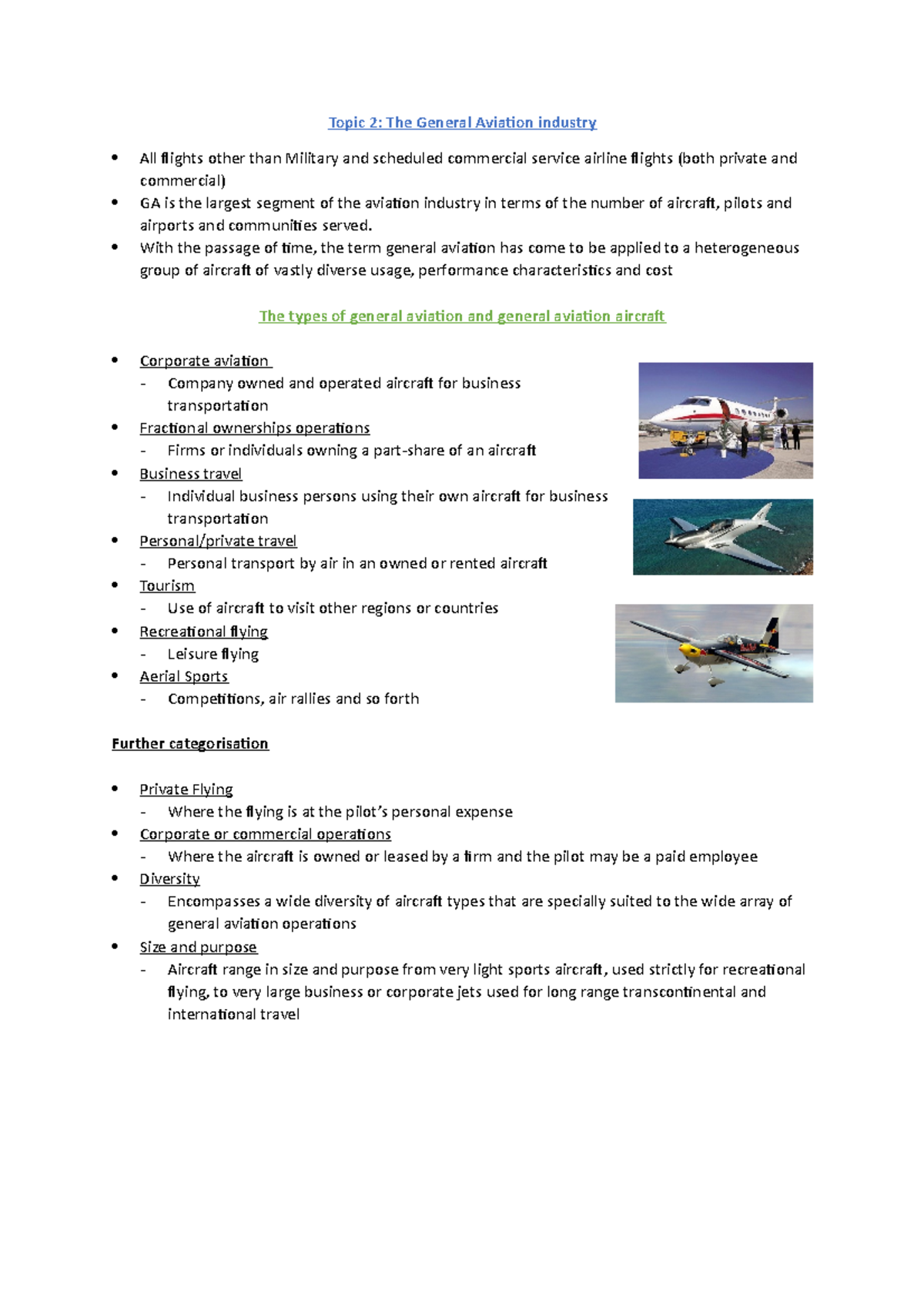 Topic 2- General Aviation - Topic 2: The General Aviation industry All ...
