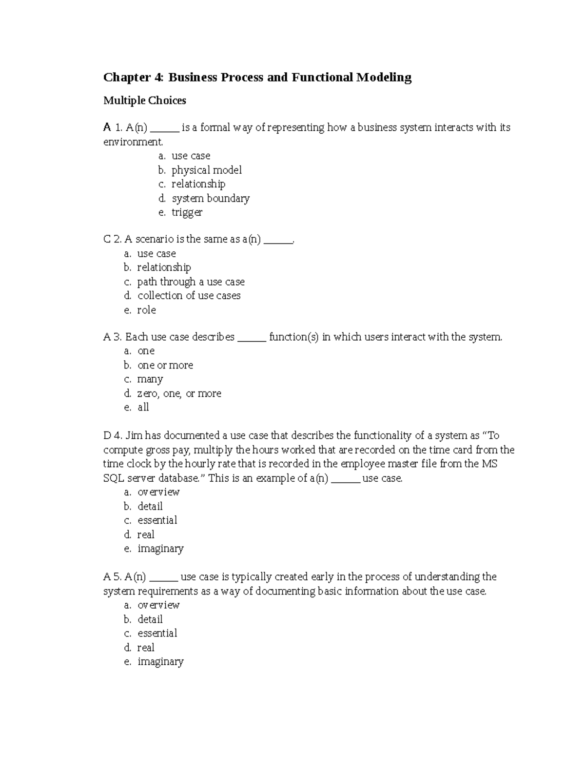 CH4 answer - ch4 solution - Chapter 4: Business Process and Functional ...