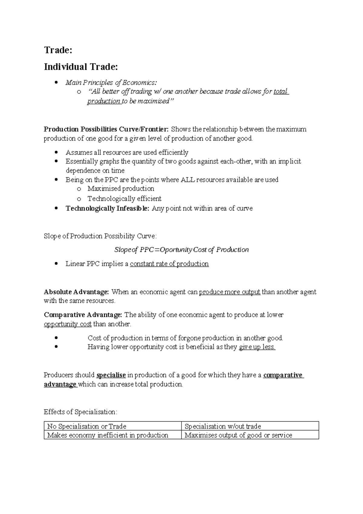 Econ. Class Notes (Week 7) - Trade: Individual Trade: Main Principles ...
