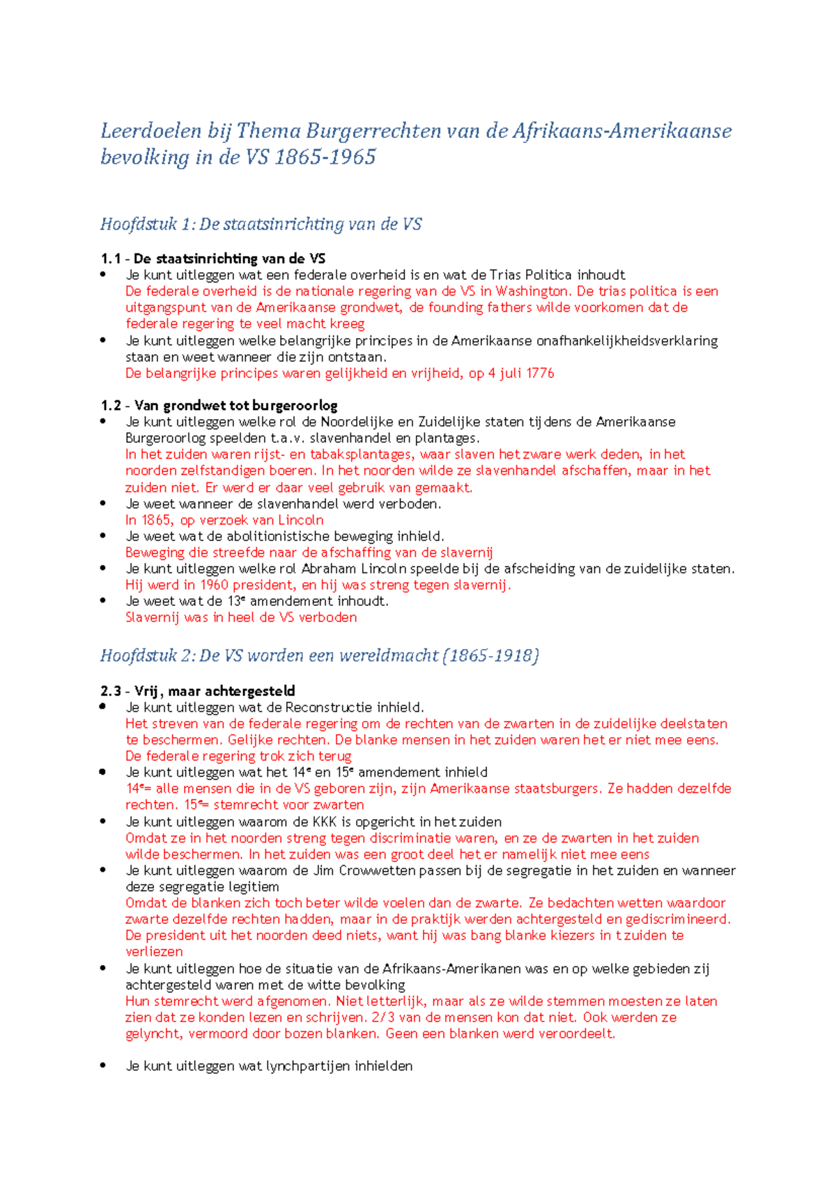 Leerdoelen thema Burgerrechten in VS boekje federale overheid 2020 ...