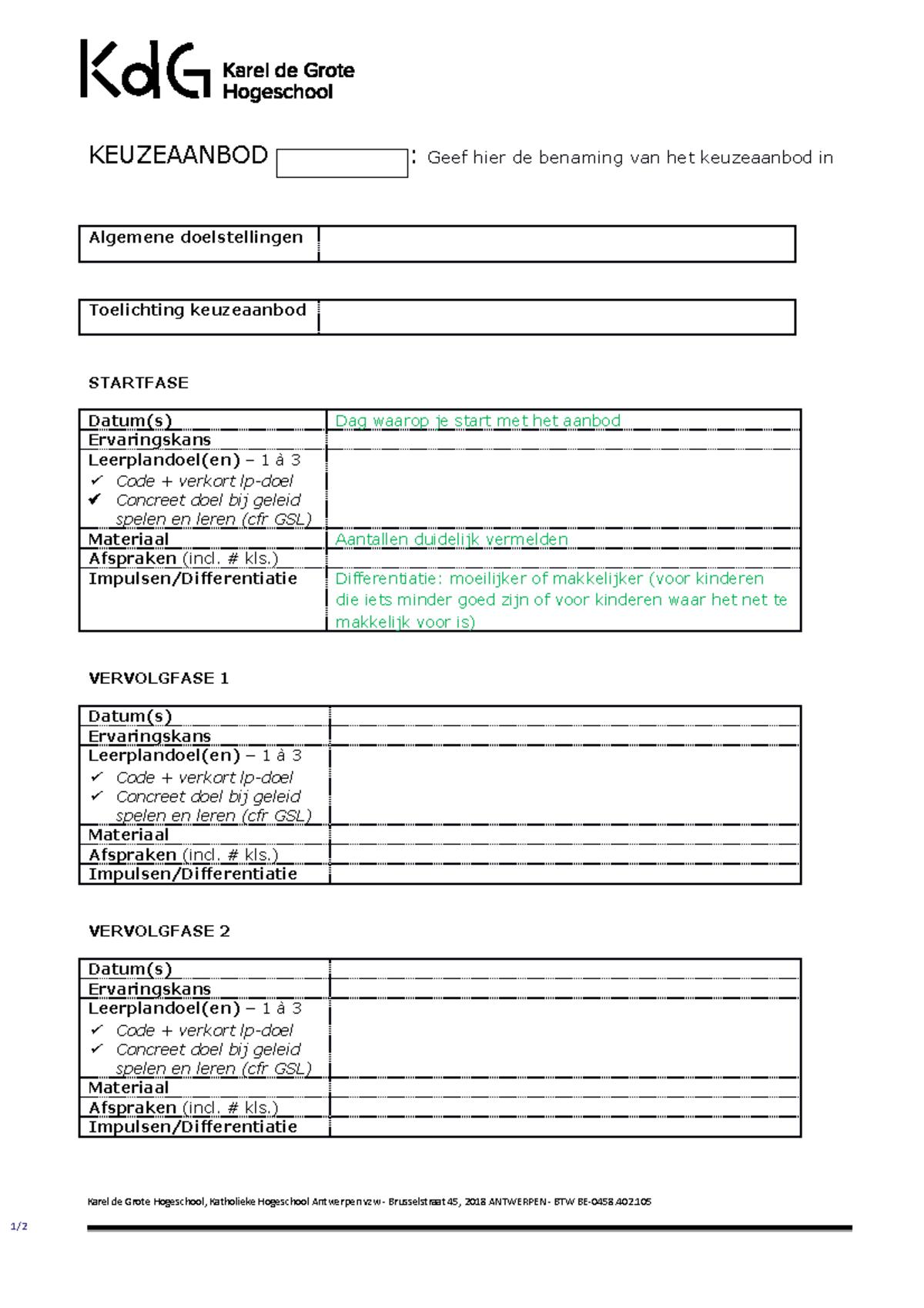 Fiche keuzeaanbod sjabloon - KEUZEAANBOD : Geef hier de benaming van ...